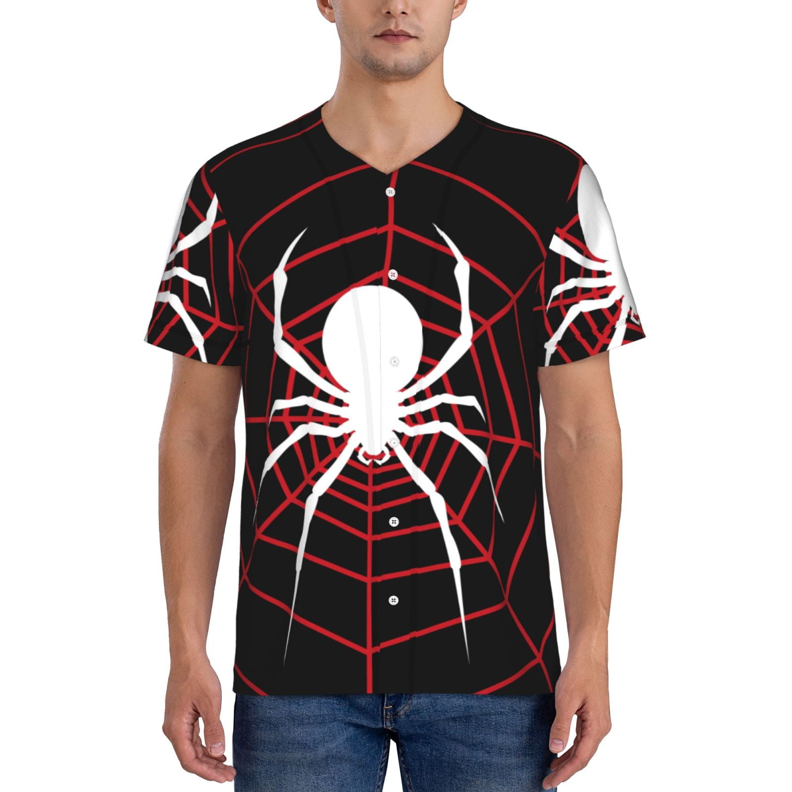 Uemuo Spider On The Web Print Mens Polo Shirts Baseball T-shirt ...