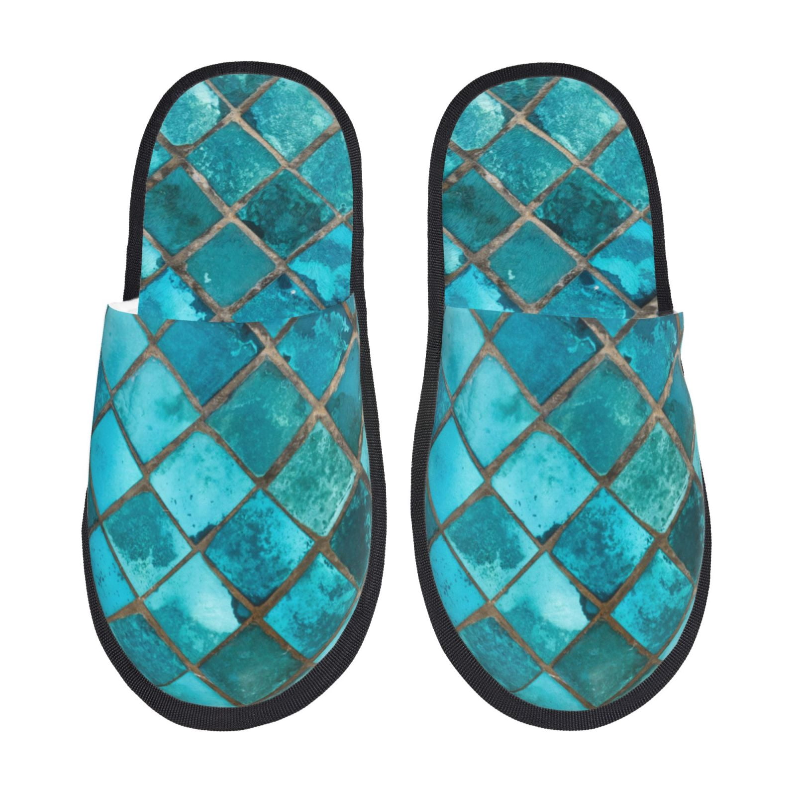 Uemuo Square Glass Mosaic Printe Plush Furry Slippers with EVA Sole for ...