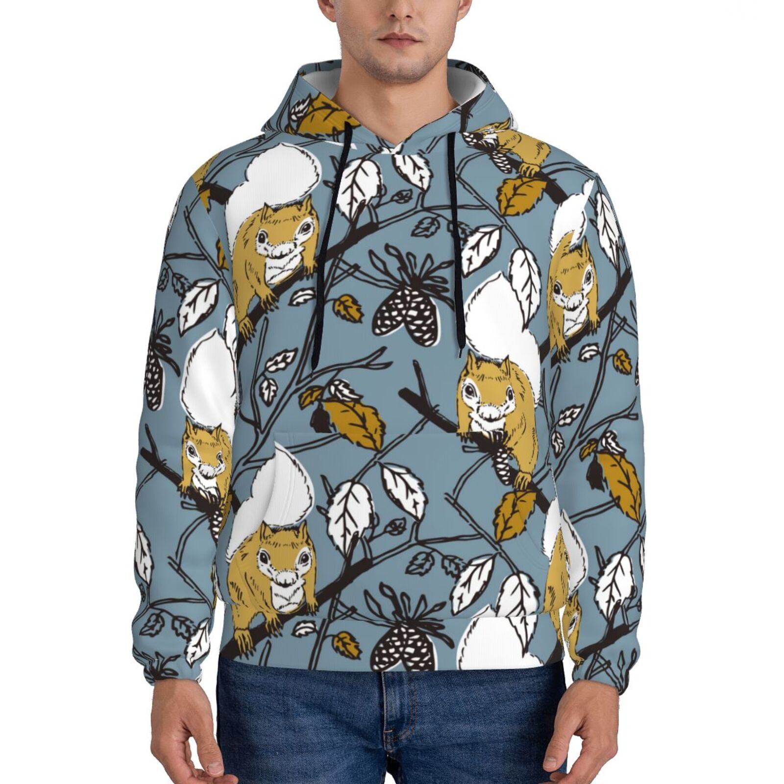Uemuo Squirrel And Leaves Pattern Men's Hoodie - Casual Pullover Hoodie ...