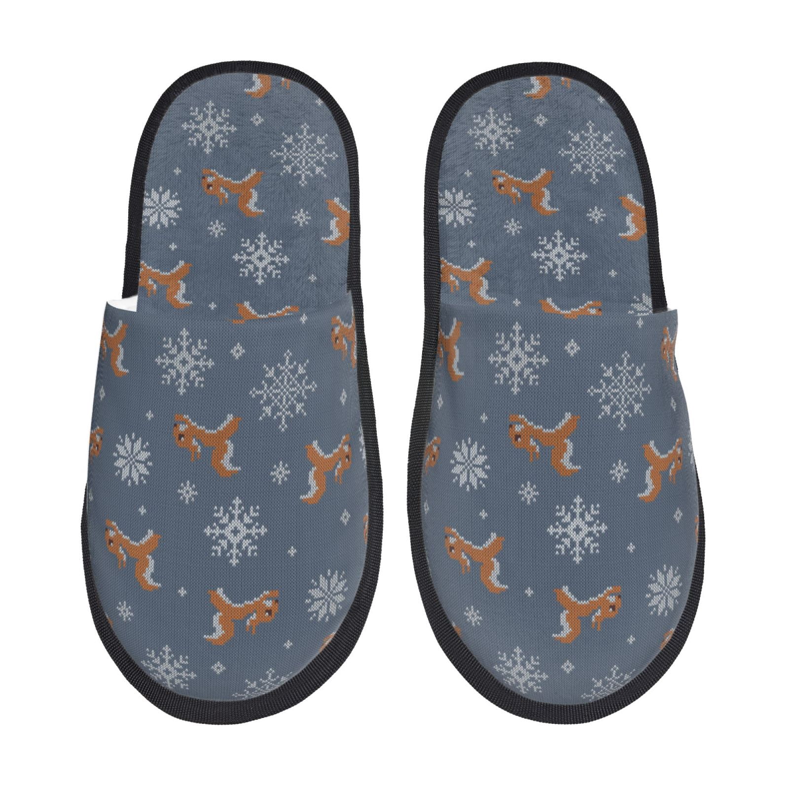 Uemuo Squirrel And Snowflakes Printe Plush Furry Slippers with EVA Sole ...