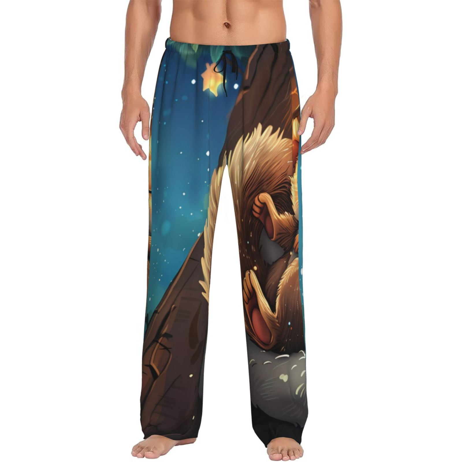 Uemuo Squirrel Sleeping In Tree Pattern Men's Wide Leg Palazzo Lounge ...