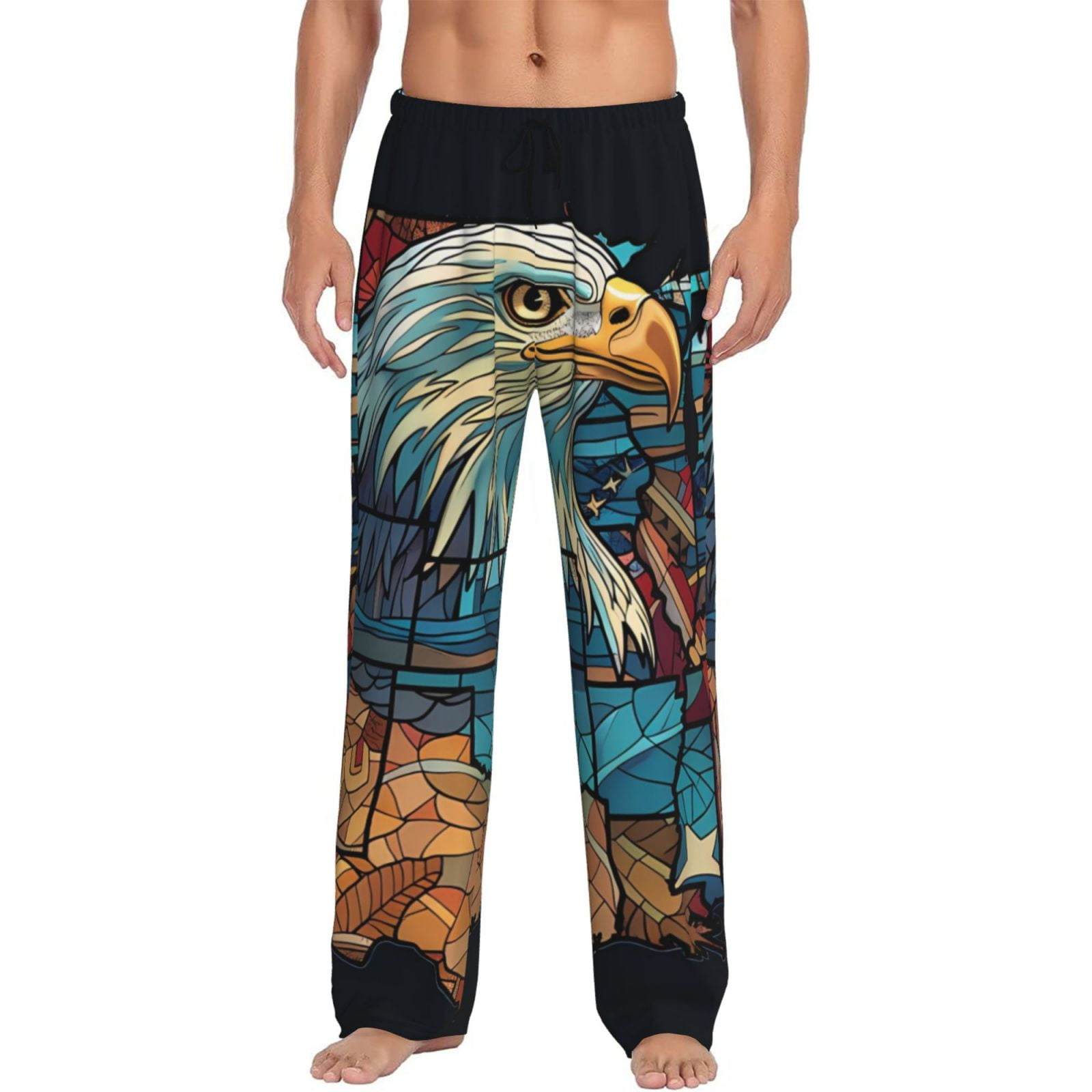 Uemuo Stained Glass Eagle USA Pattern Men's Wide Leg Palazzo Lounge ...