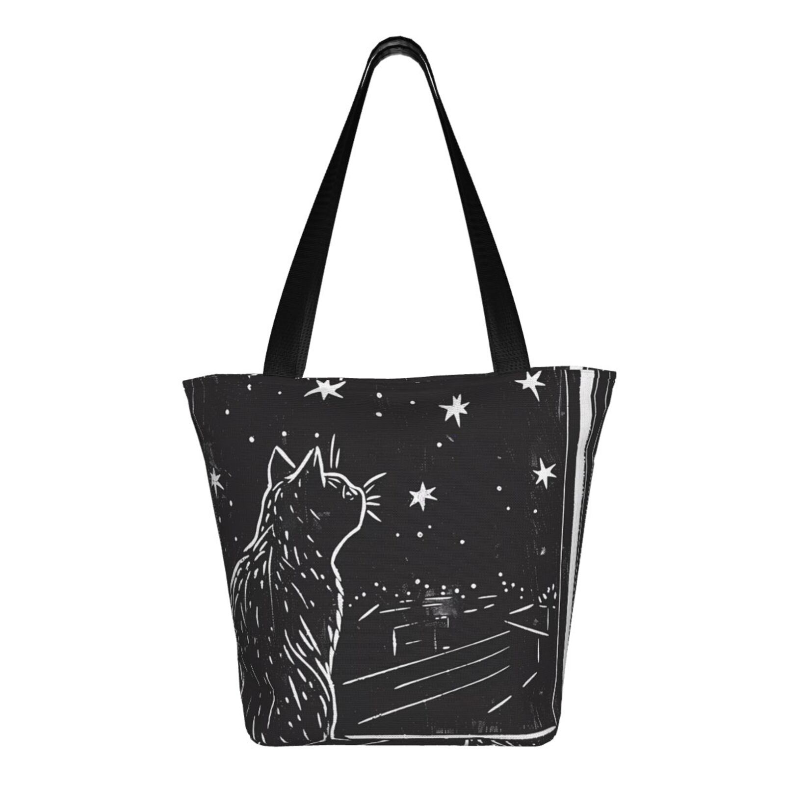 Uemuo Star Gazing Cat Illustration Print Tote Bags for Women,Large ...