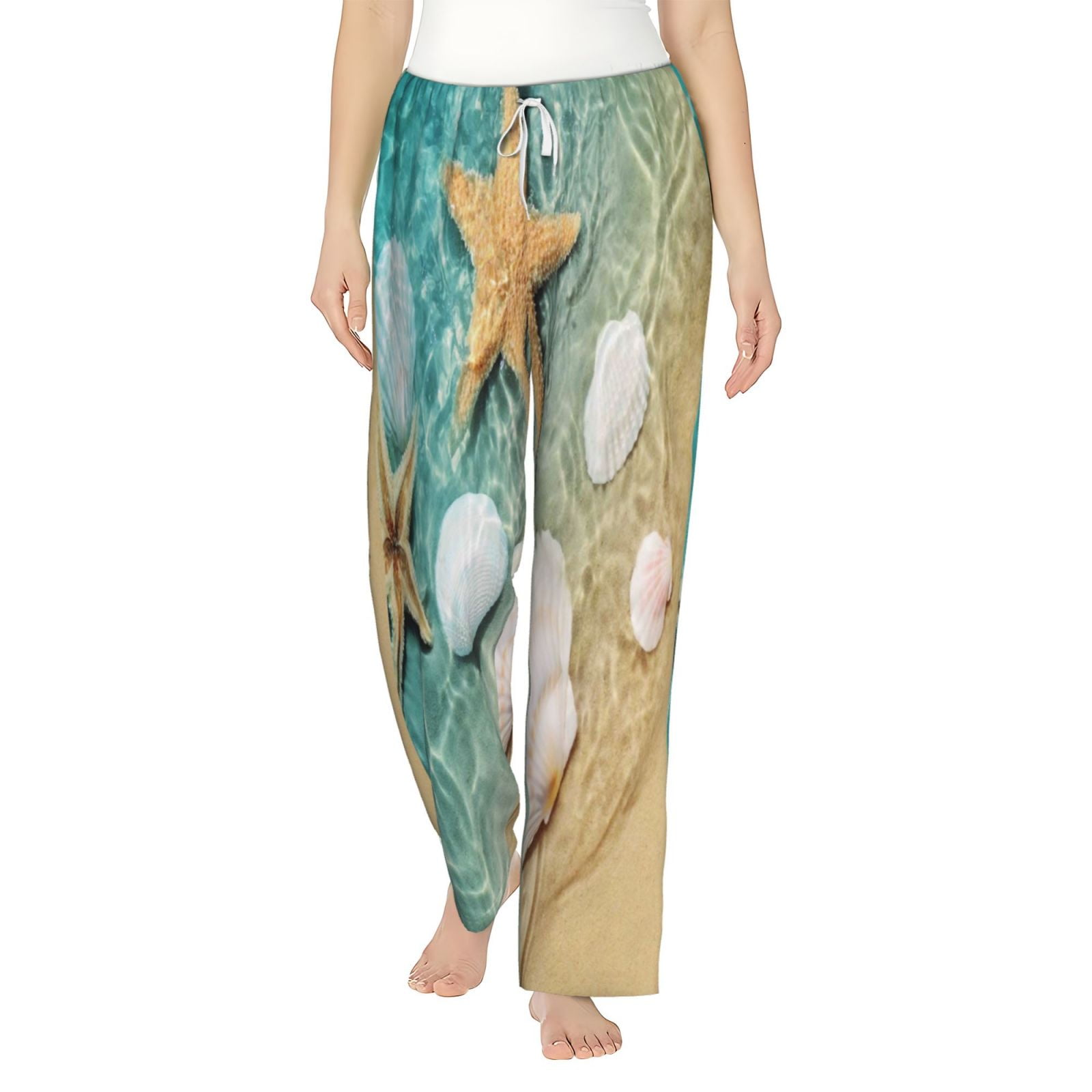 Uemuo Starfish And Seashell Pattern Women's Wide Leg Palazzo Lounge ...