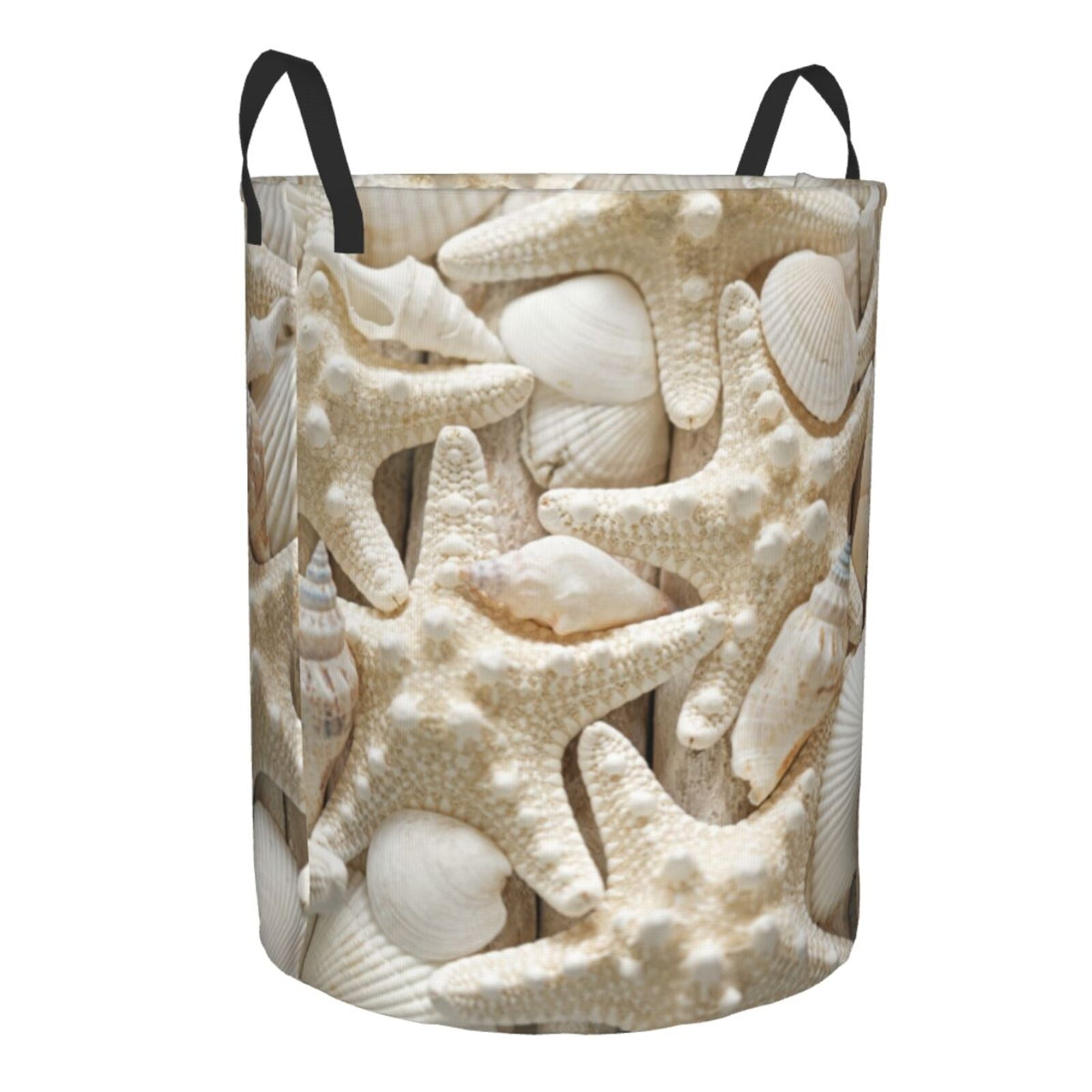 Uemuo Starfish and Sea Shells Pattern Circular Laundry Hamper Basket ...