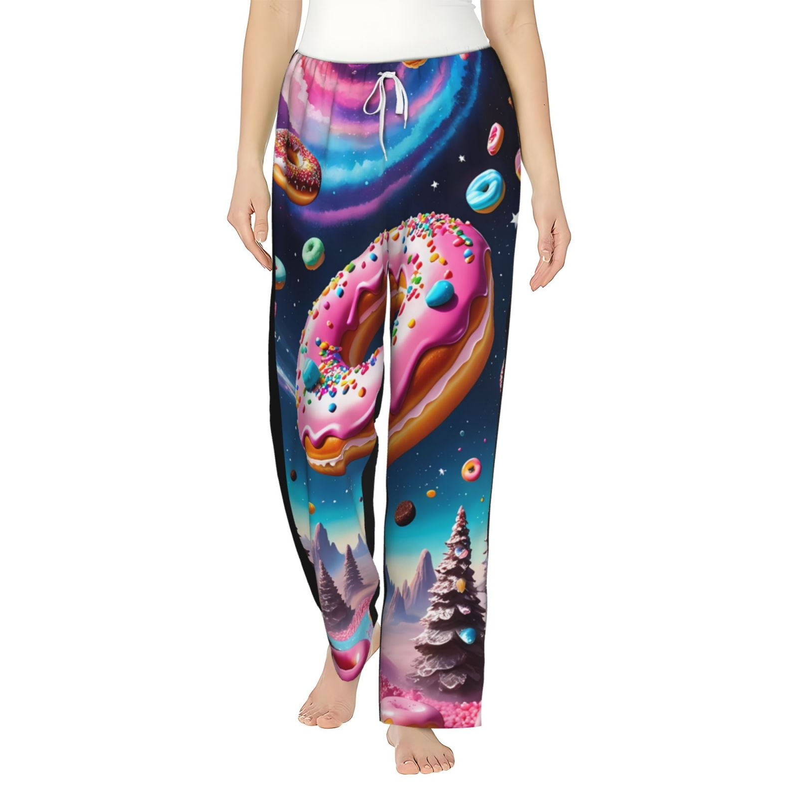 Uemuo Starry Sky Pine Tree Donut Pattern Women's Wide Leg Palazzo ...
