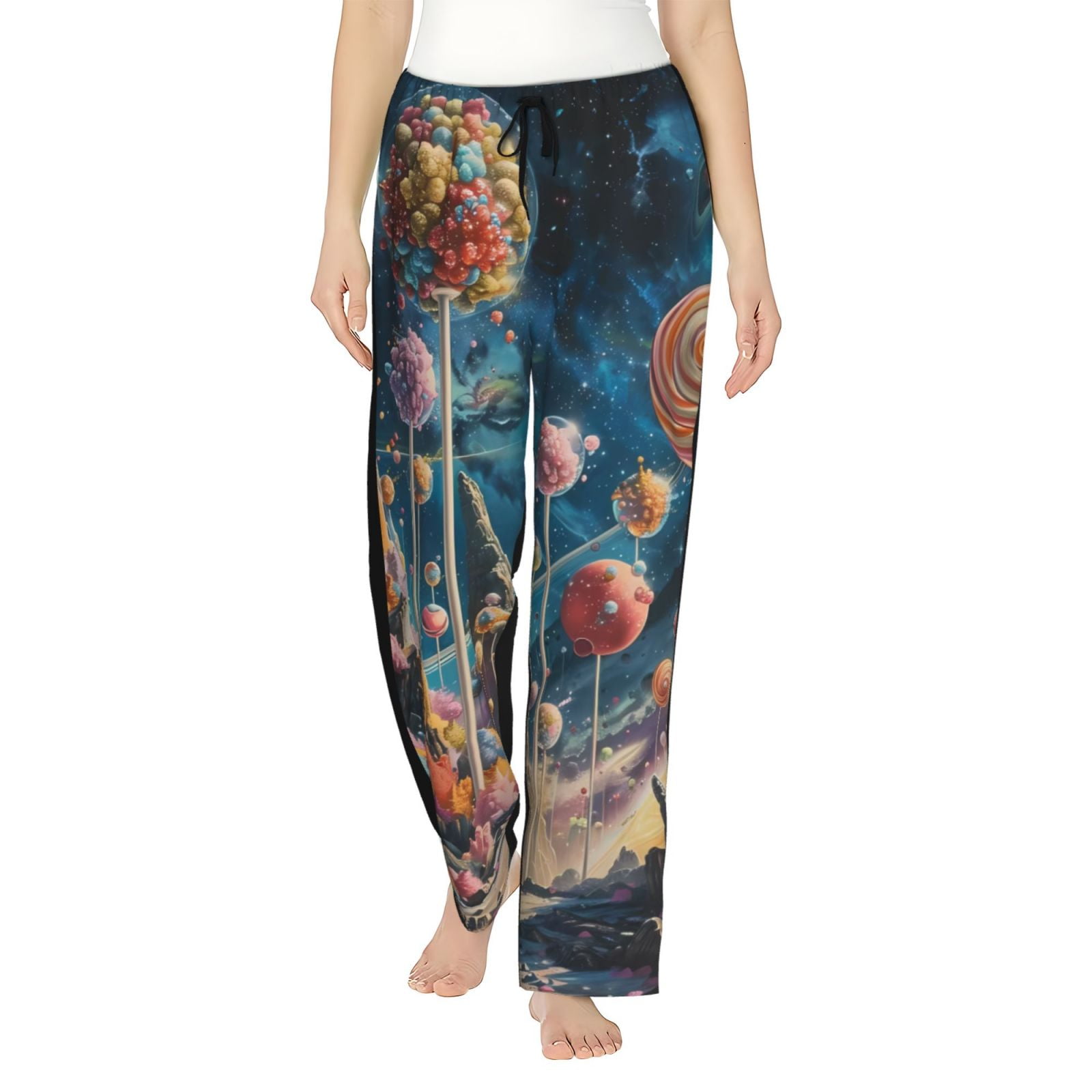 Uemuo Starry Sky Planet Lollipop Pattern Women's Wide Leg Palazzo ...