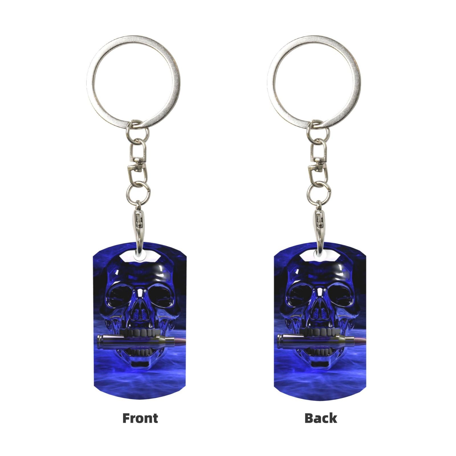 Uemuo Steel Skull Pattern Rectangular Metal Keychain - Durable, Stylish ...