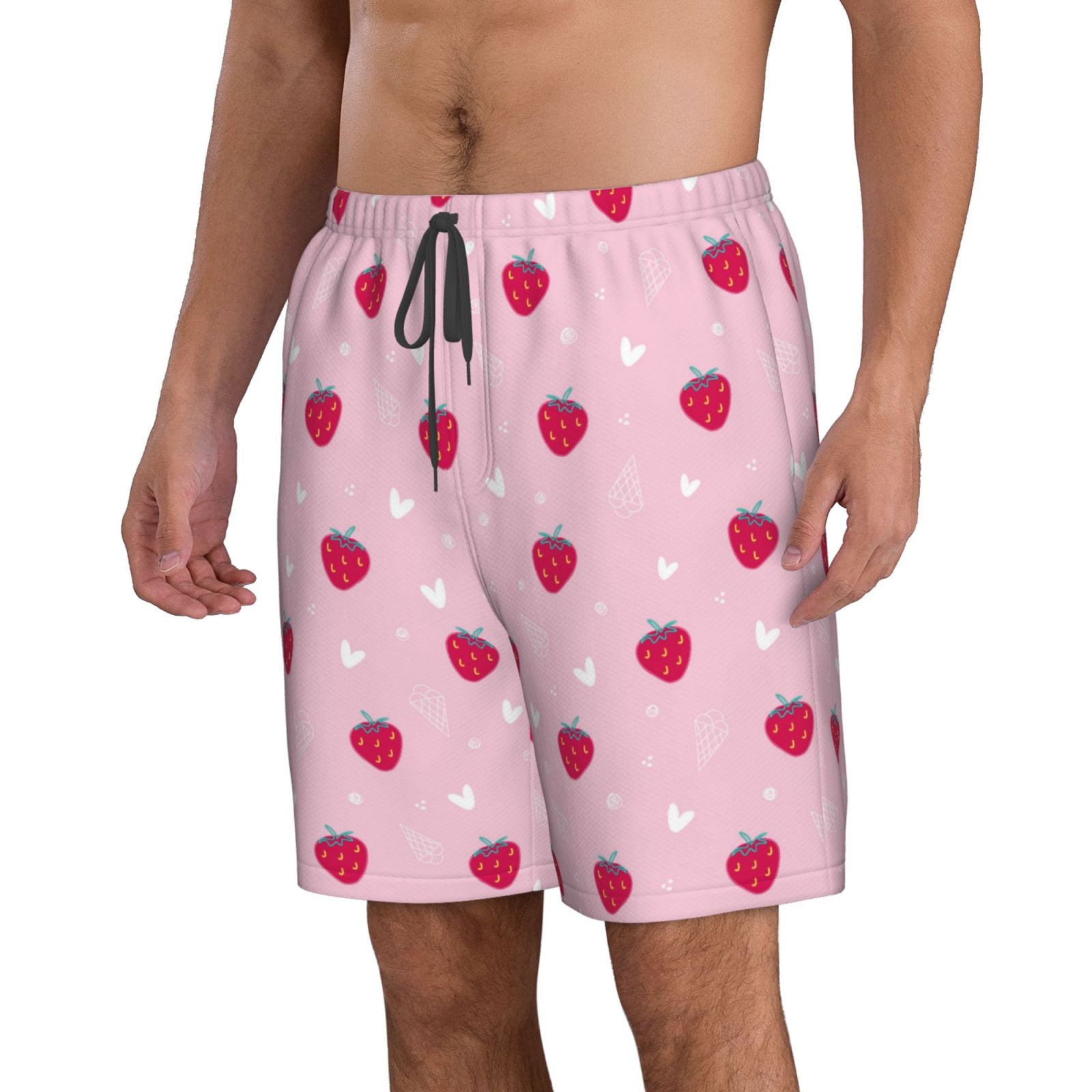Uemuo Strawberry And Heart Pattern Men's Swim Trunks Hawaiian Beach ...