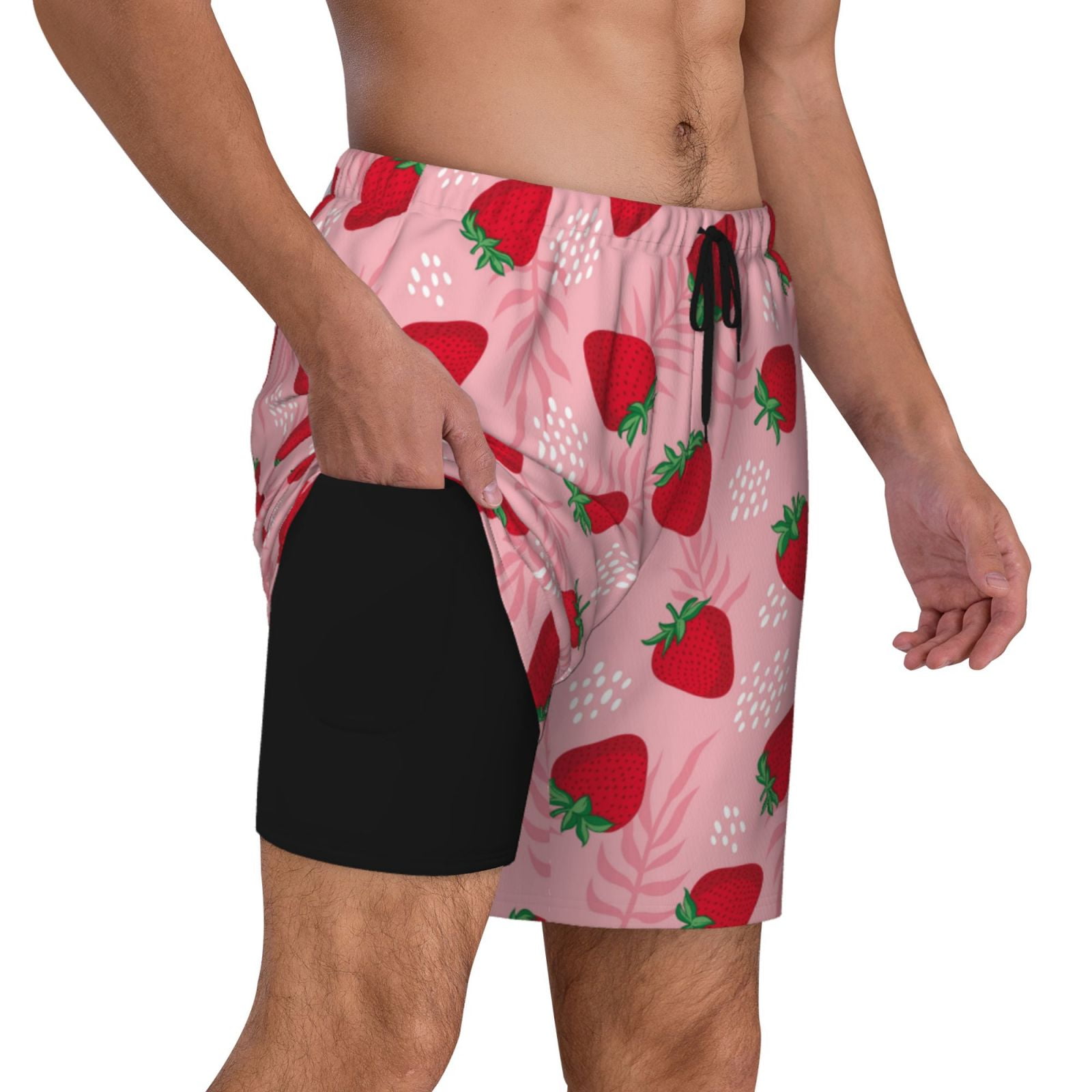 Uemuo Strawberry Pattern Mens Swim Trunks Quick Dry Board Shorts with ...