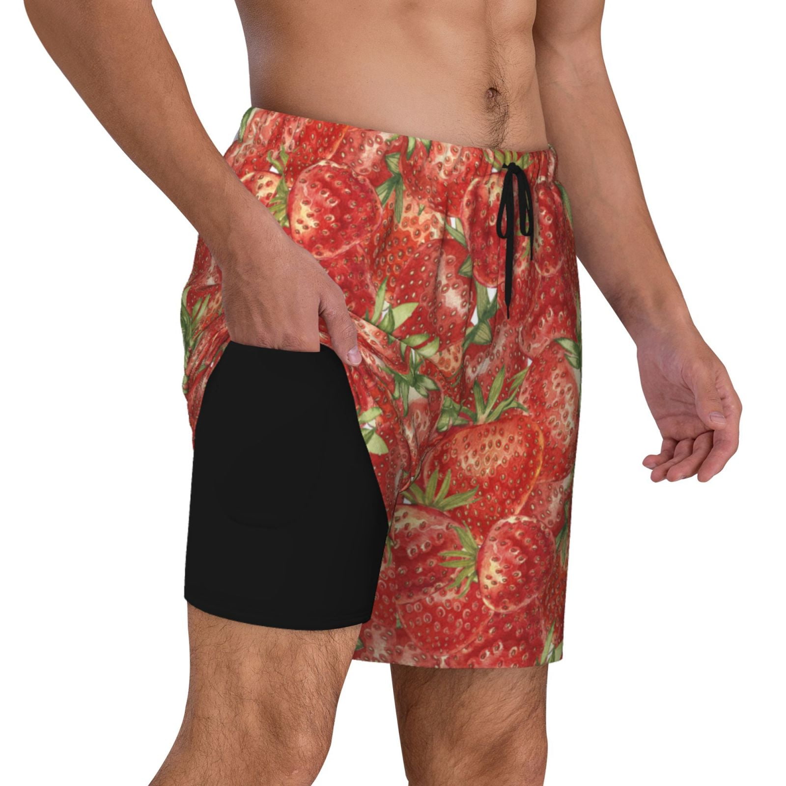 Uemuo Strawberry Pattern Mens Swim Trunks Quick Dry Board Shorts with ...