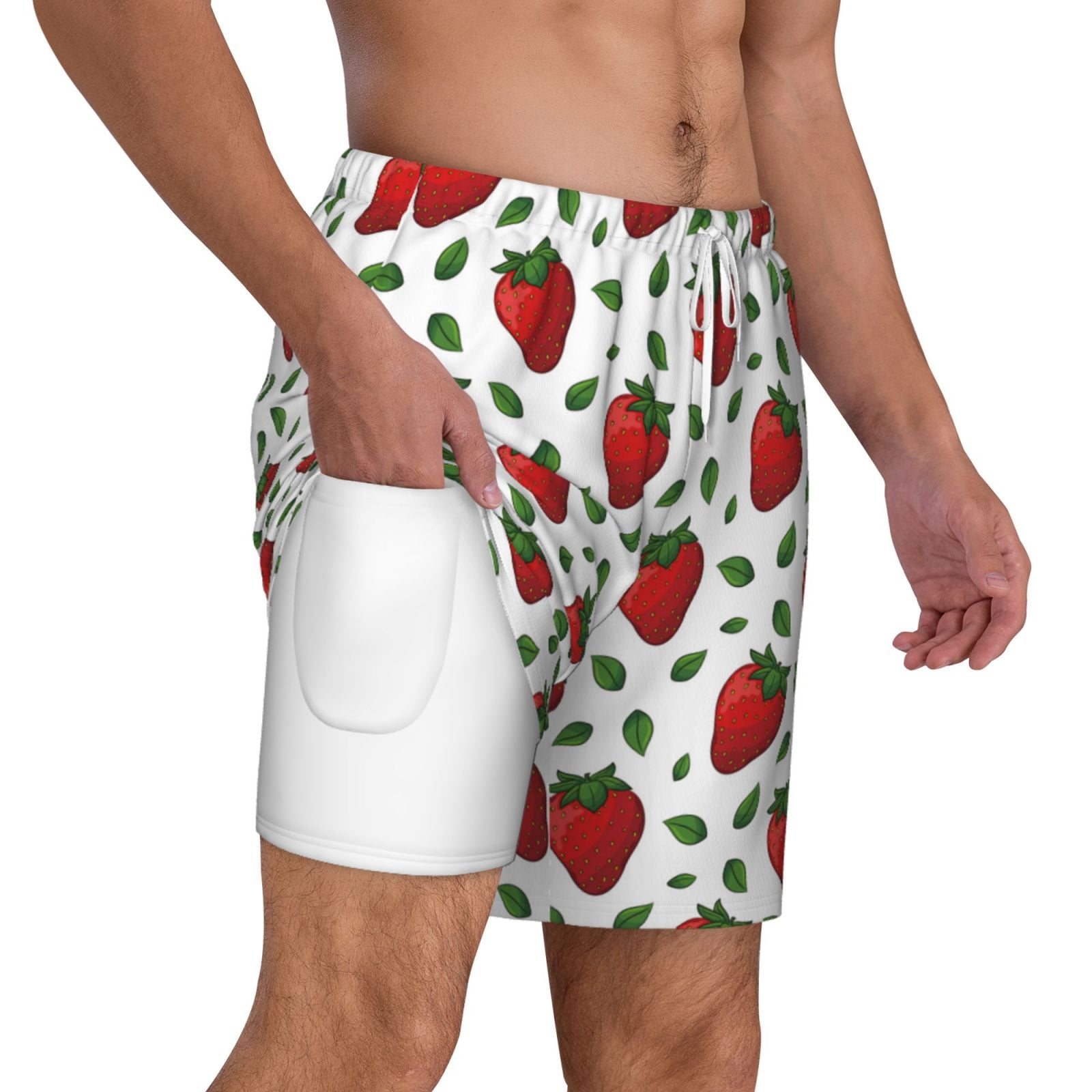 Uemuo Strawberry Pattern Mens Swim Trunks Quick Dry Board Shorts with ...