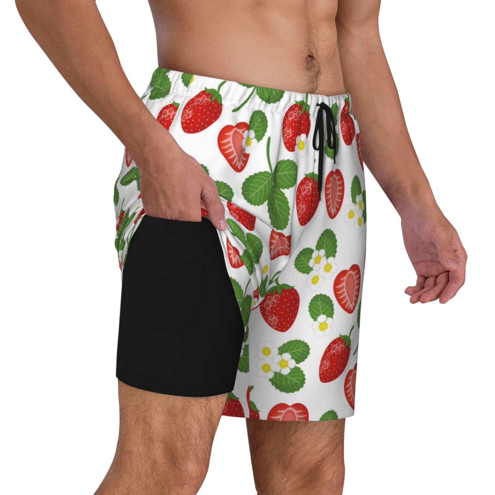 Uemuo Strawberry Pattern Mens Swim Trunks Quick Dry Board Shorts with ...