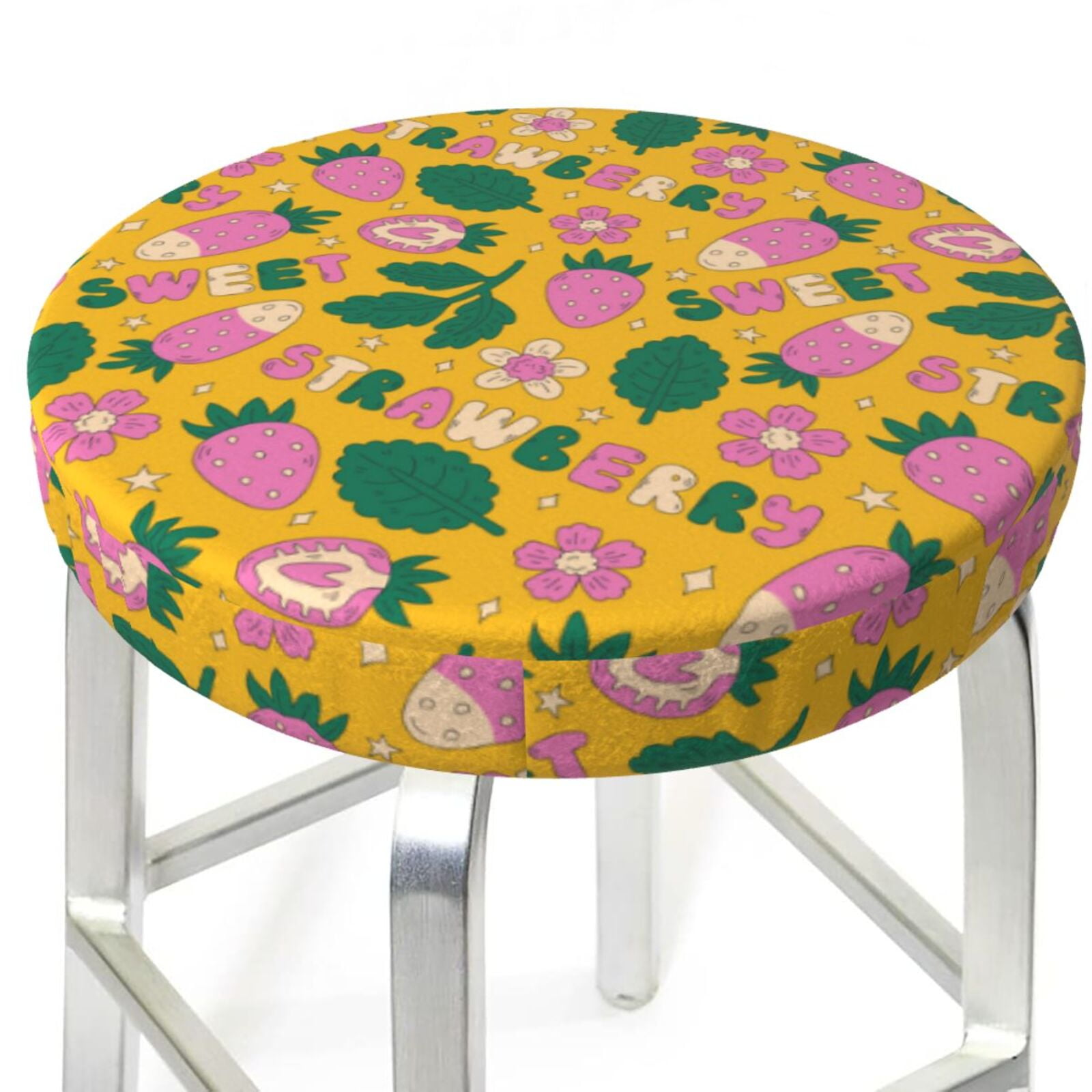 Uemuo Strawberry Pattern Round Bar Stool Seat Covers Washable Stool ...