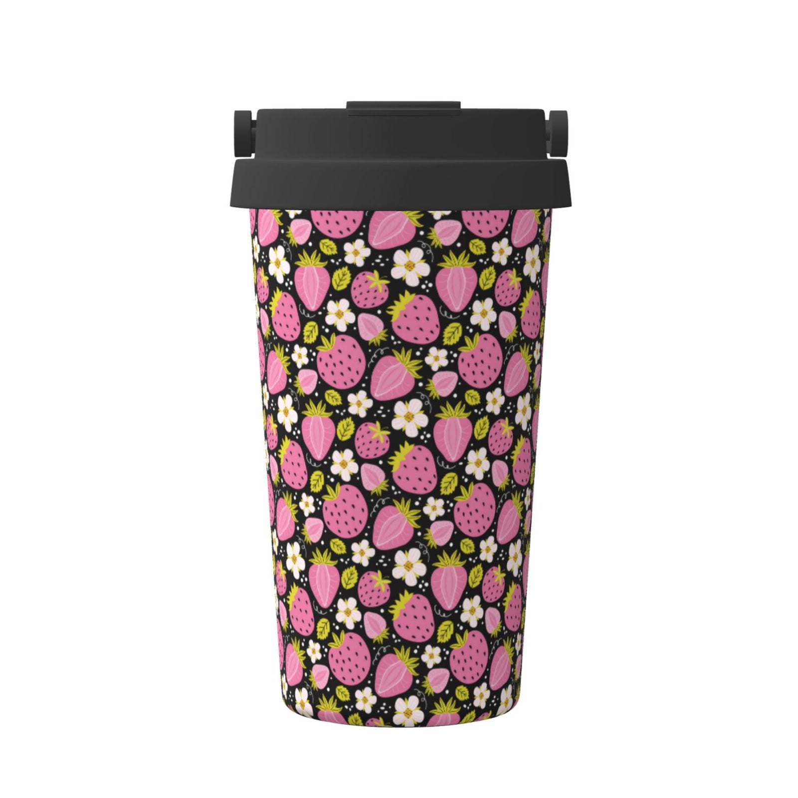 Uemuo Strawberry Print Carry Insulated Coffee Mug, Travel Mug with ...