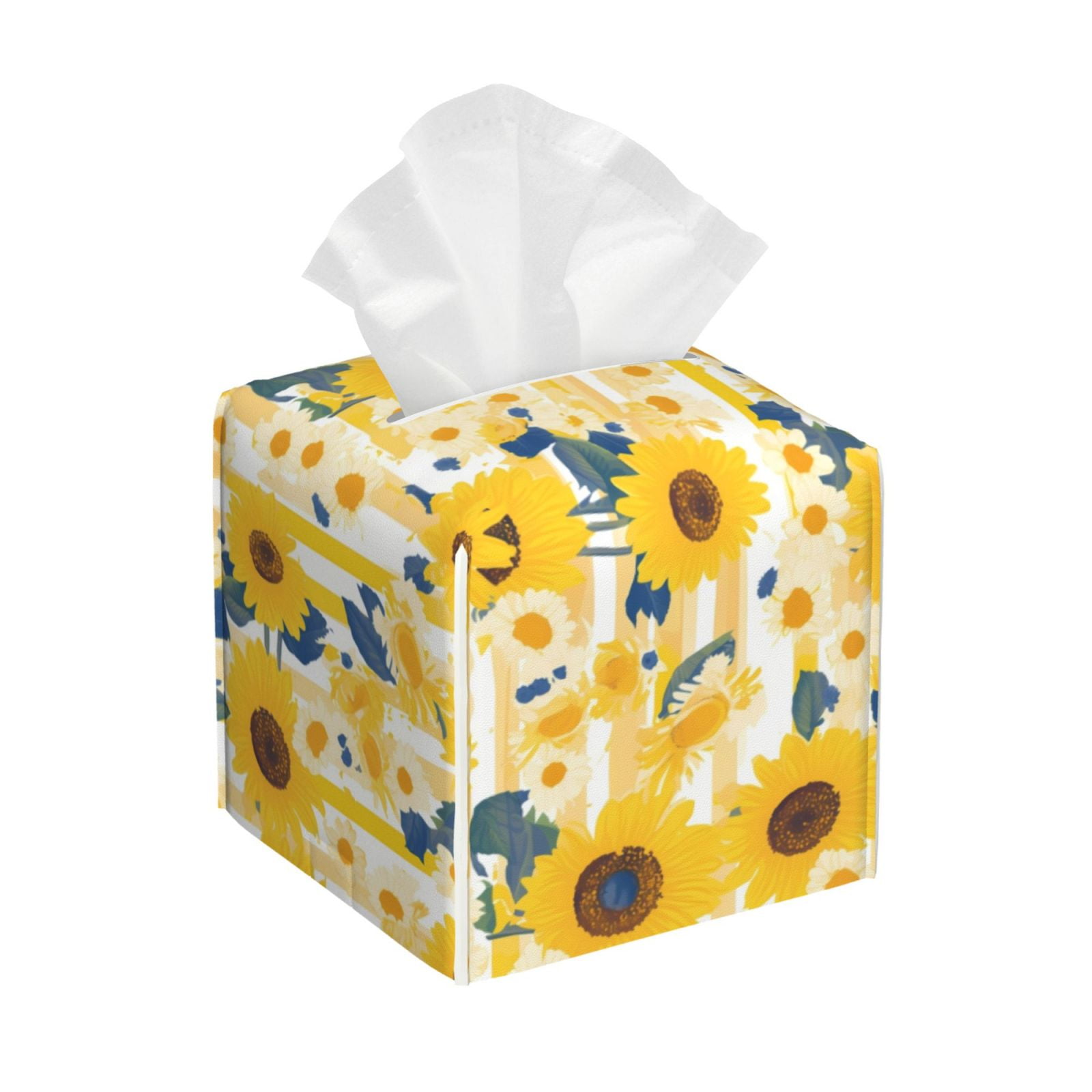 Uemuo Striped Sunflower Daisy Tissue Box Cover Holder, Square with ...