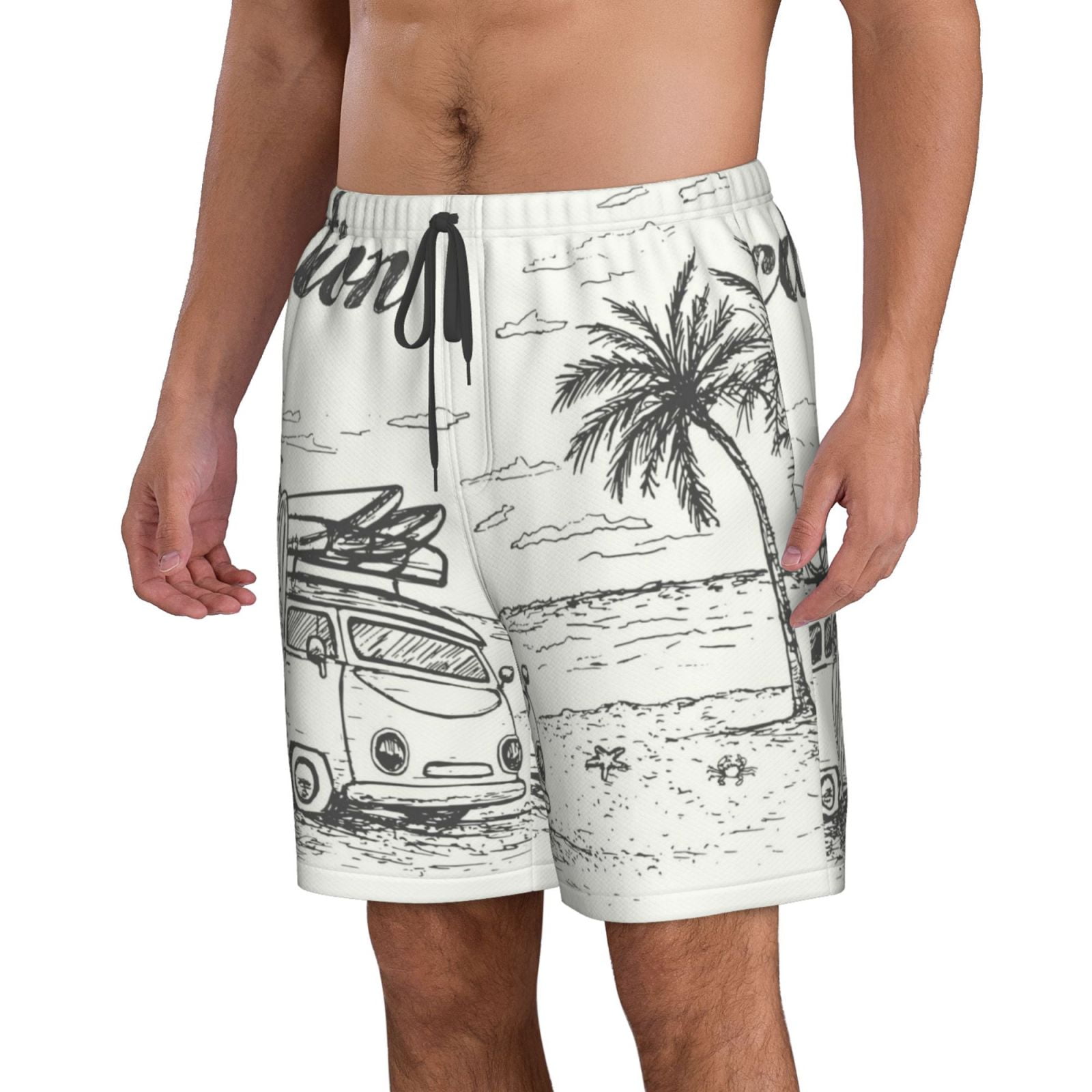 Uemuo Summer Vacation Scene With Camping Van Pattern Men's Swim Trunks ...