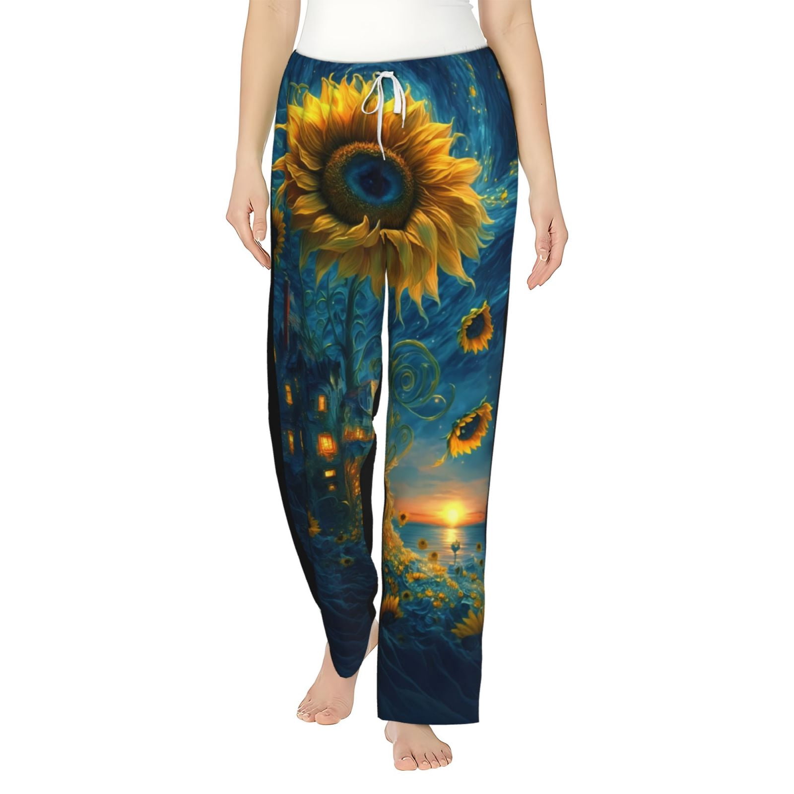 Uemuo Sunflower Castle Starry Sky Pattern Women's Wide Leg Palazzo ...
