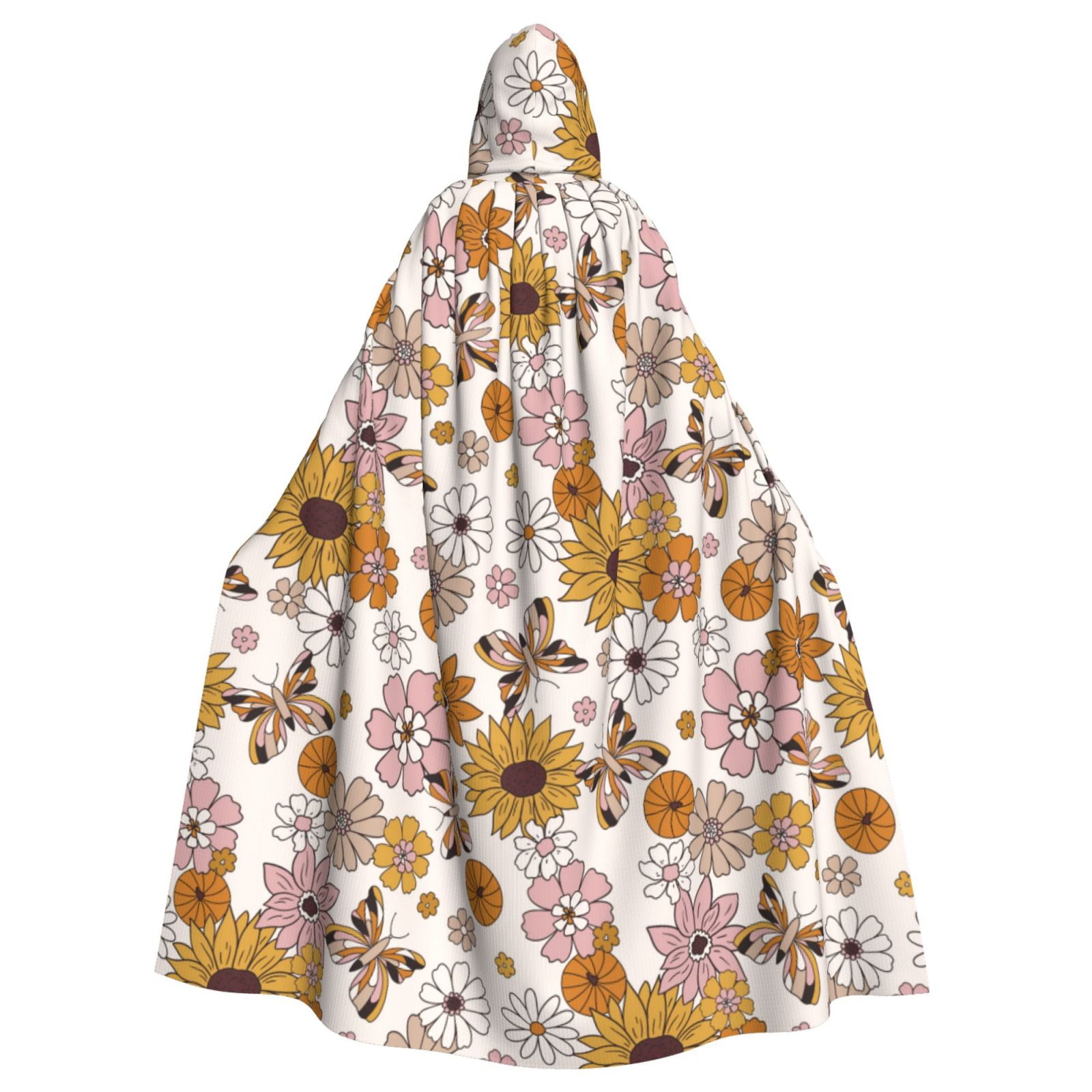 Uemuo Sunflowers And Butterflies Pattern Hooded Cloak Cape with Hood ...