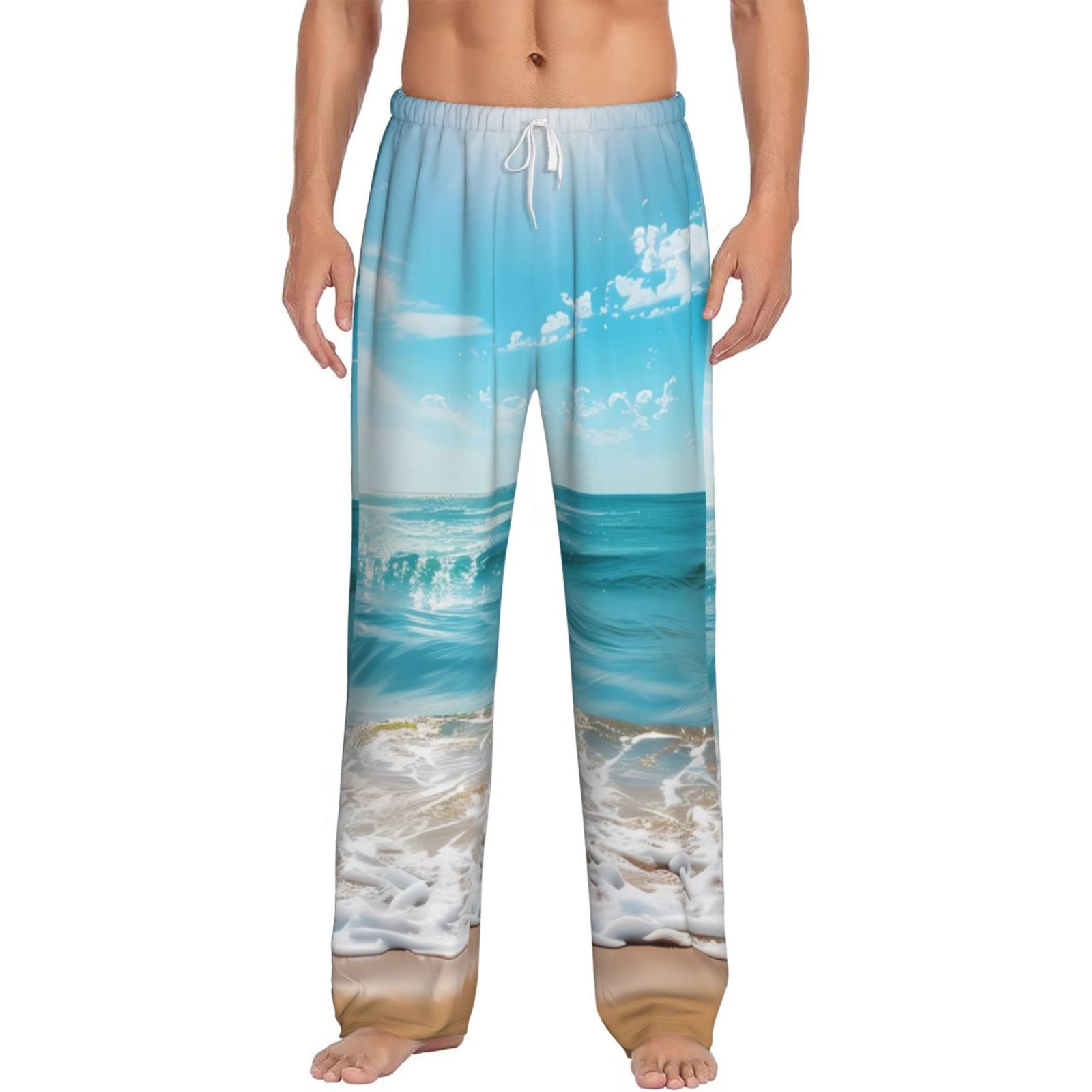 Uemuo Sunny Ocean Waves Pattern Men's Wide Leg Palazzo Lounge Pants ...
