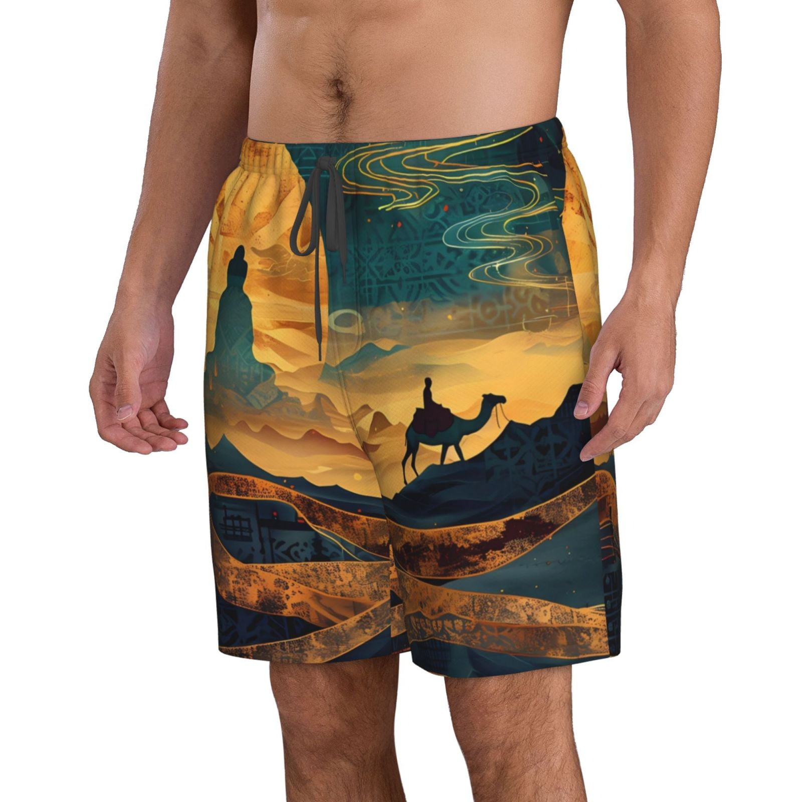 Uemuo Sunset Desert Journey Pattern Men's Swim Trunks Hawaiian Beach ...