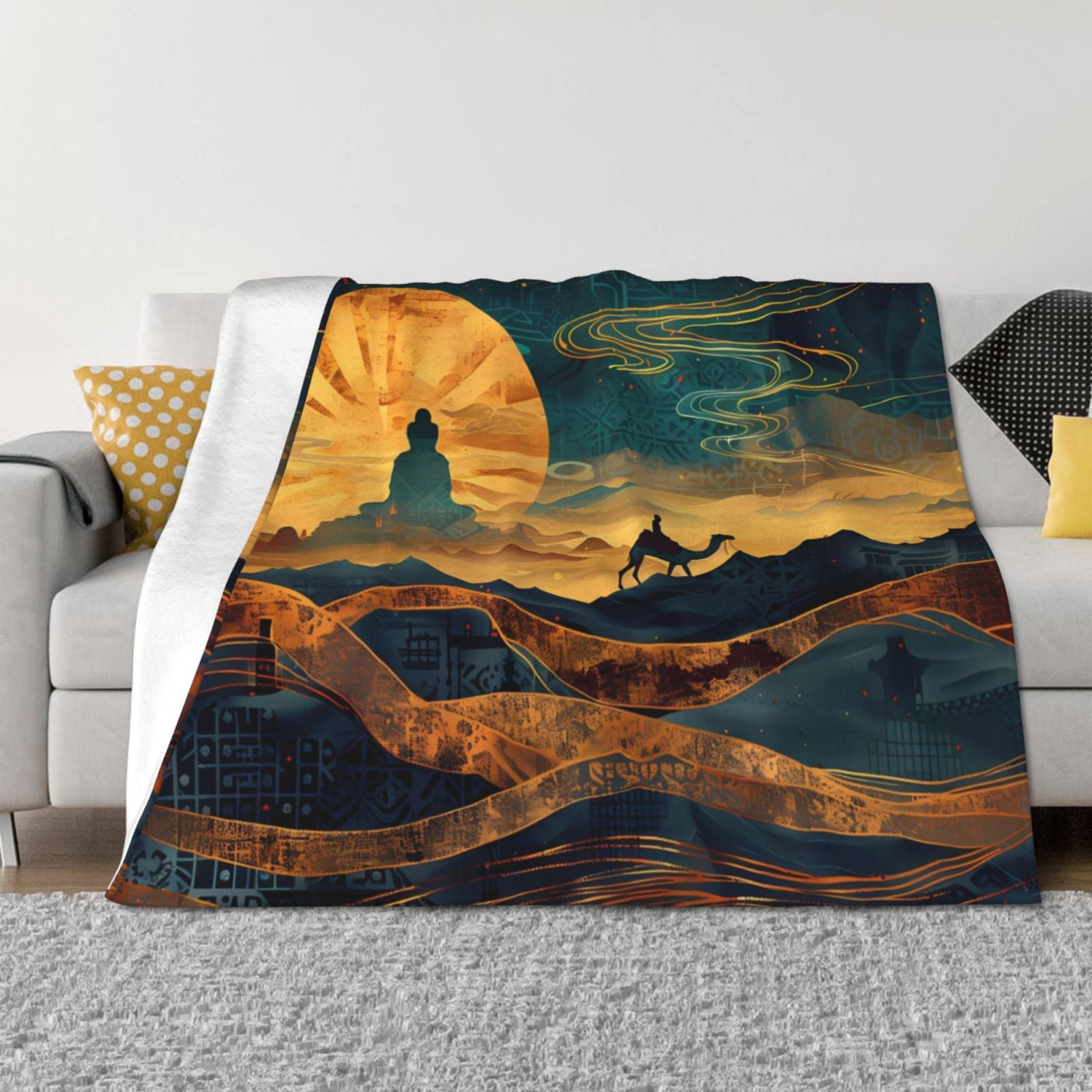 Uemuo Sunset Desert Journey Printed Throw Blanket for Couch, Fluffy ...