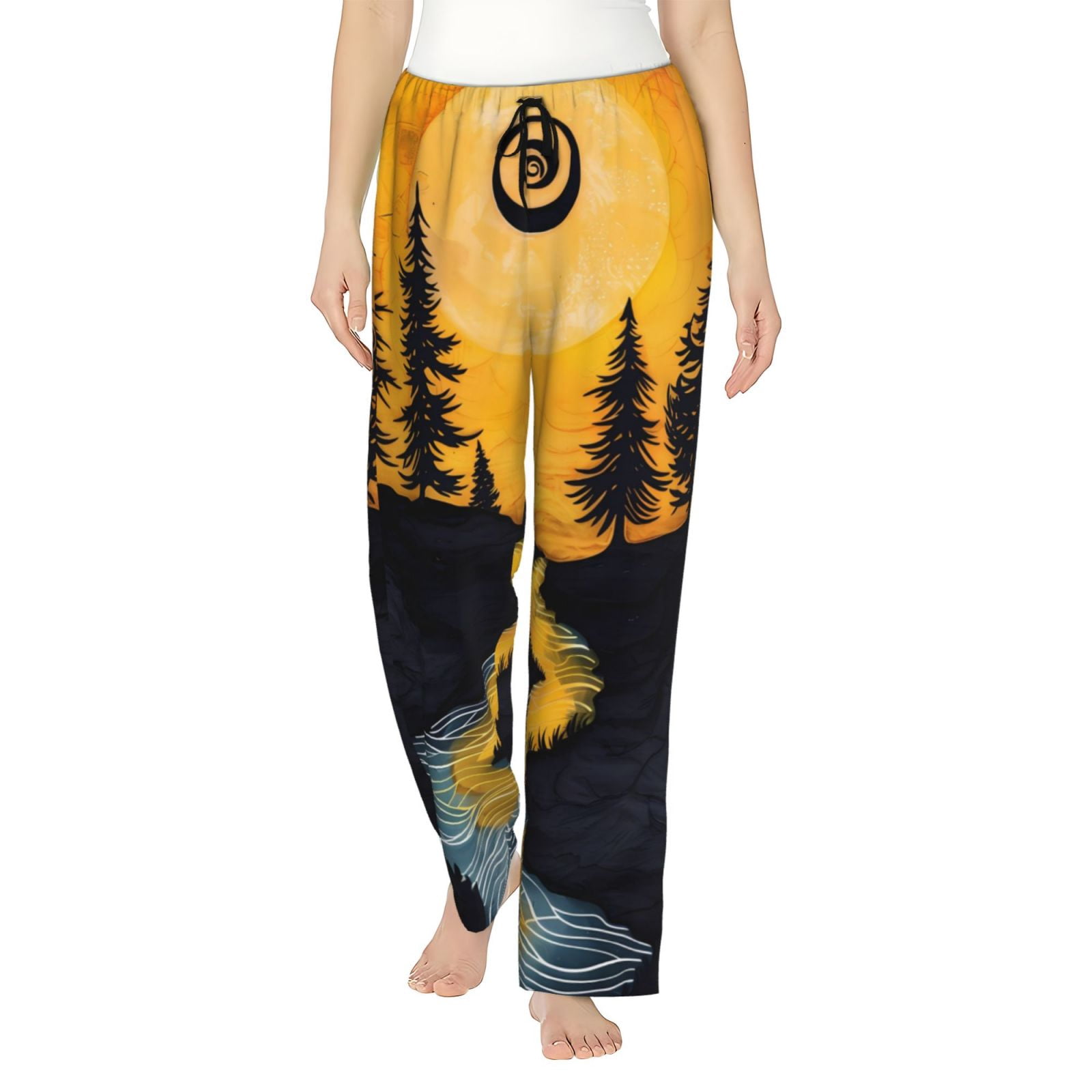 Uemuo Sunset River Pine Trees Pattern Women's Wide Leg Palazzo Lounge ...