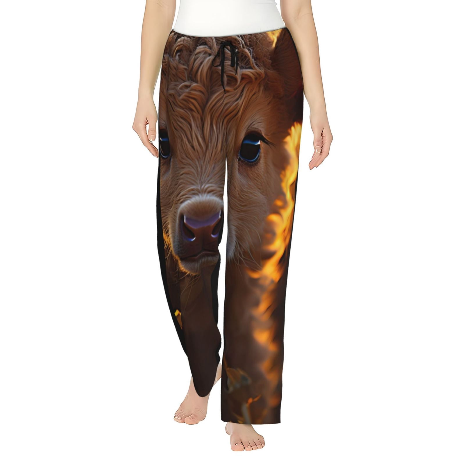 Uemuo Sunset Sunflower Cow Pattern Women's Wide Leg Palazzo Lounge ...