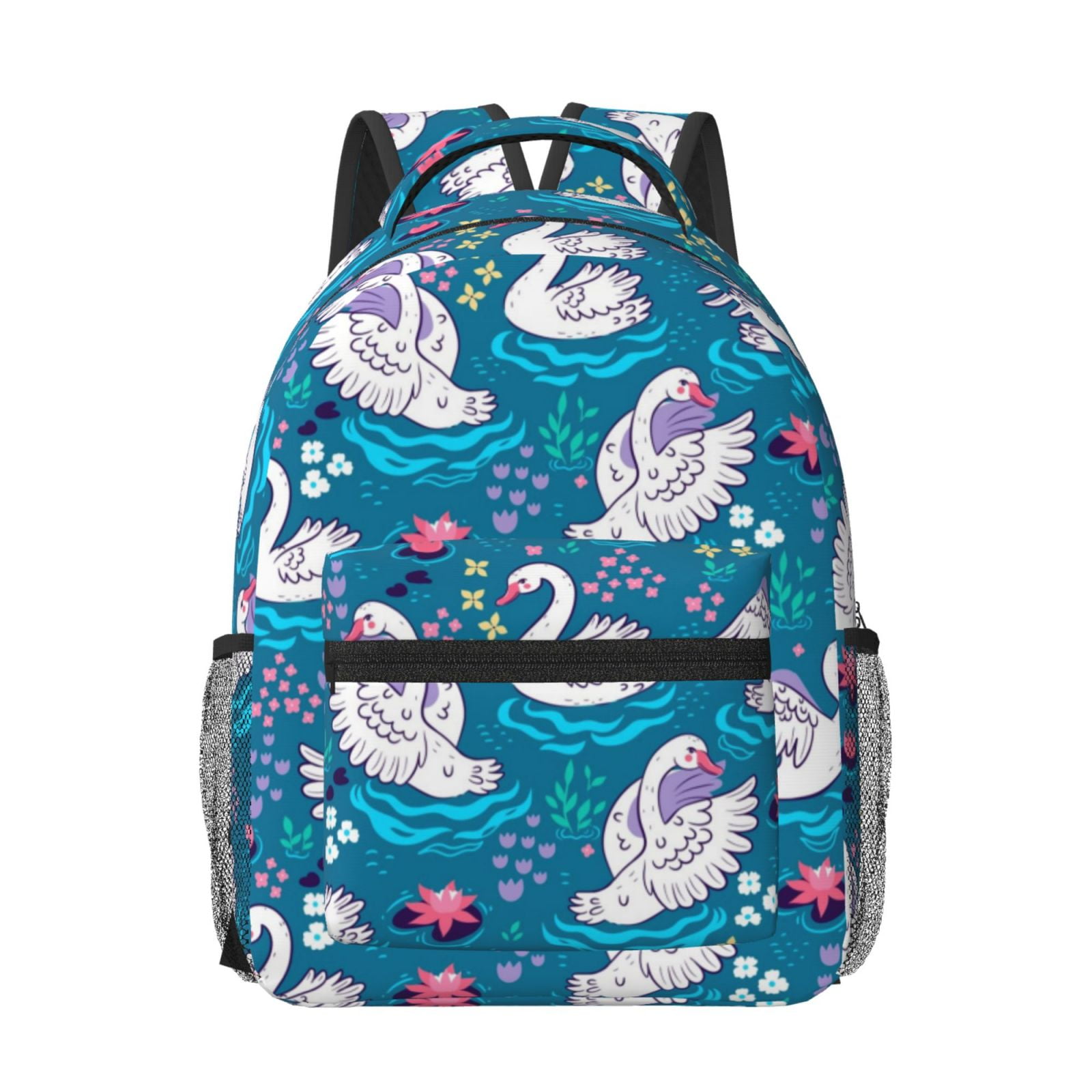 Uemuo Swan On The Pond Printed Student Durable Water-resistant Backpack ...