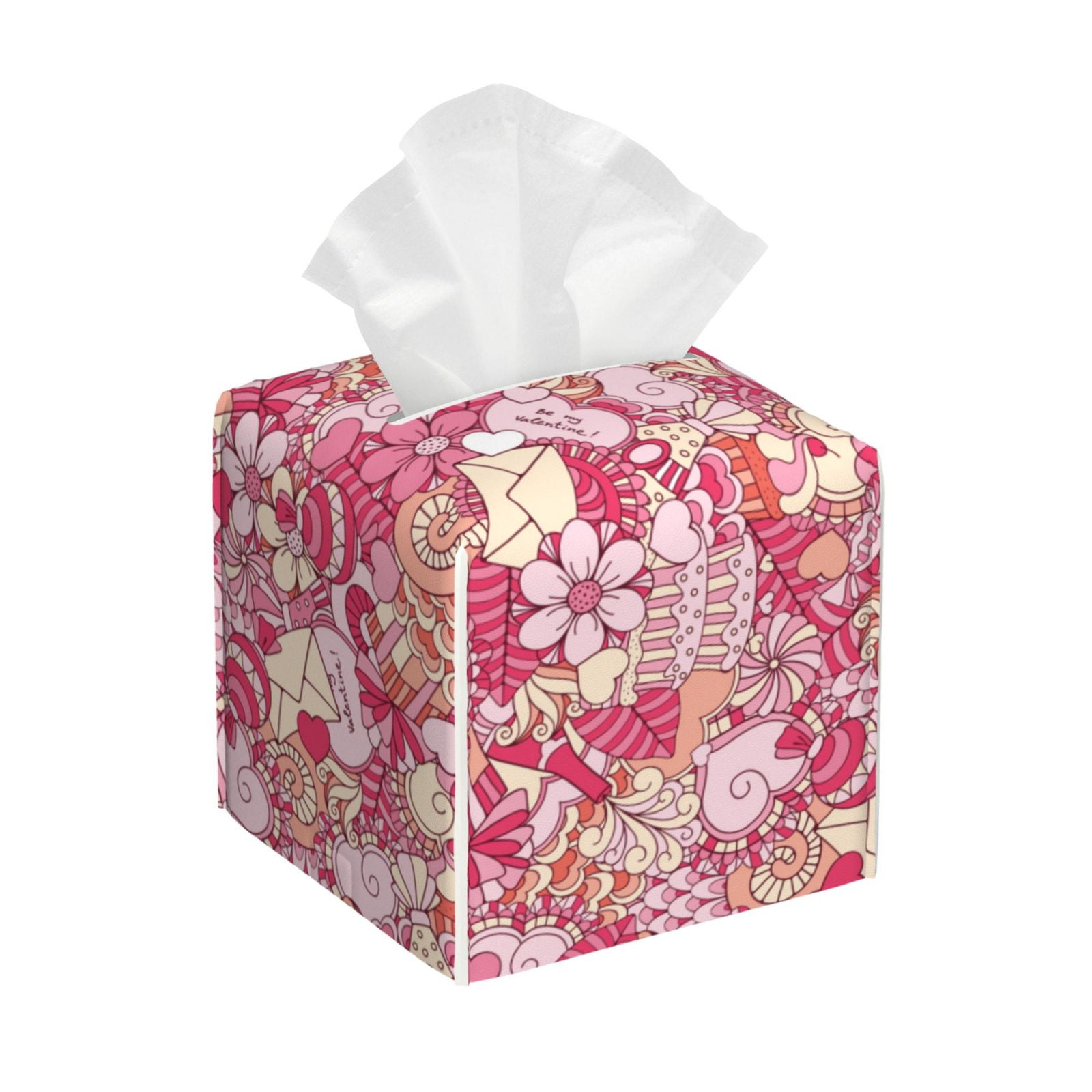 Uemuo Sweet Pink Tissue Box Cover Holder, Square with Bottom Belt - PVC ...