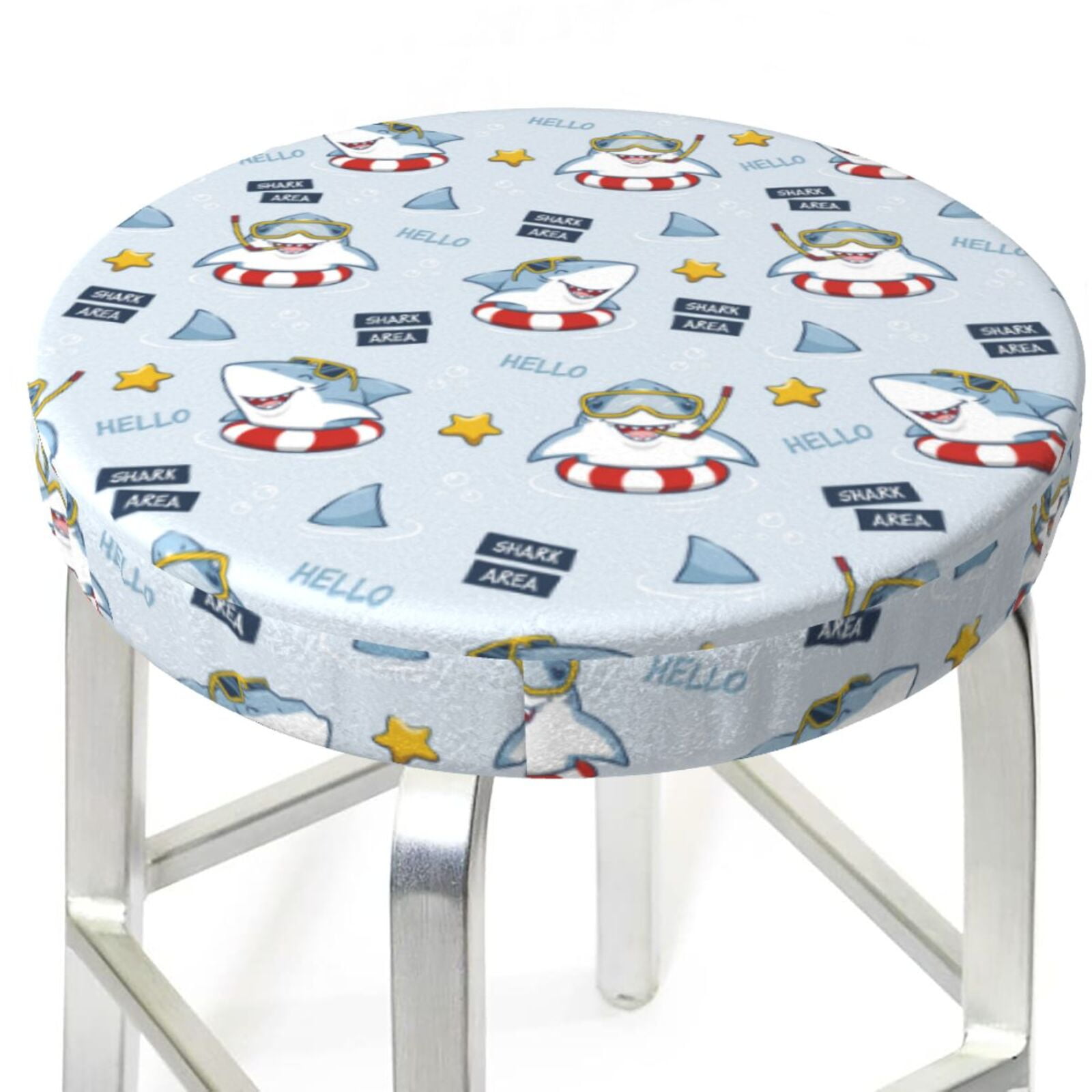 Uemuo Swimming Shark Pattern Round Bar Stool Seat Covers Washable Stool ...