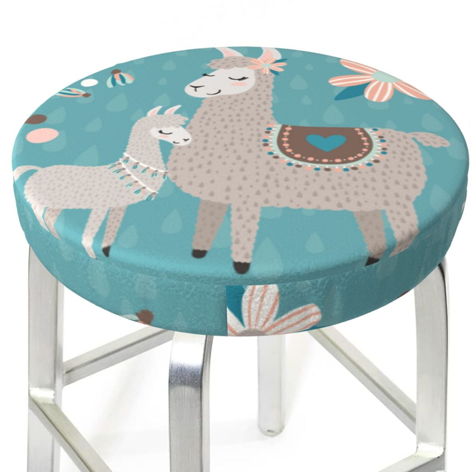 Uemuo Teal Mama Llama Pattern Round Bar Stool Seat Covers Washable ...
