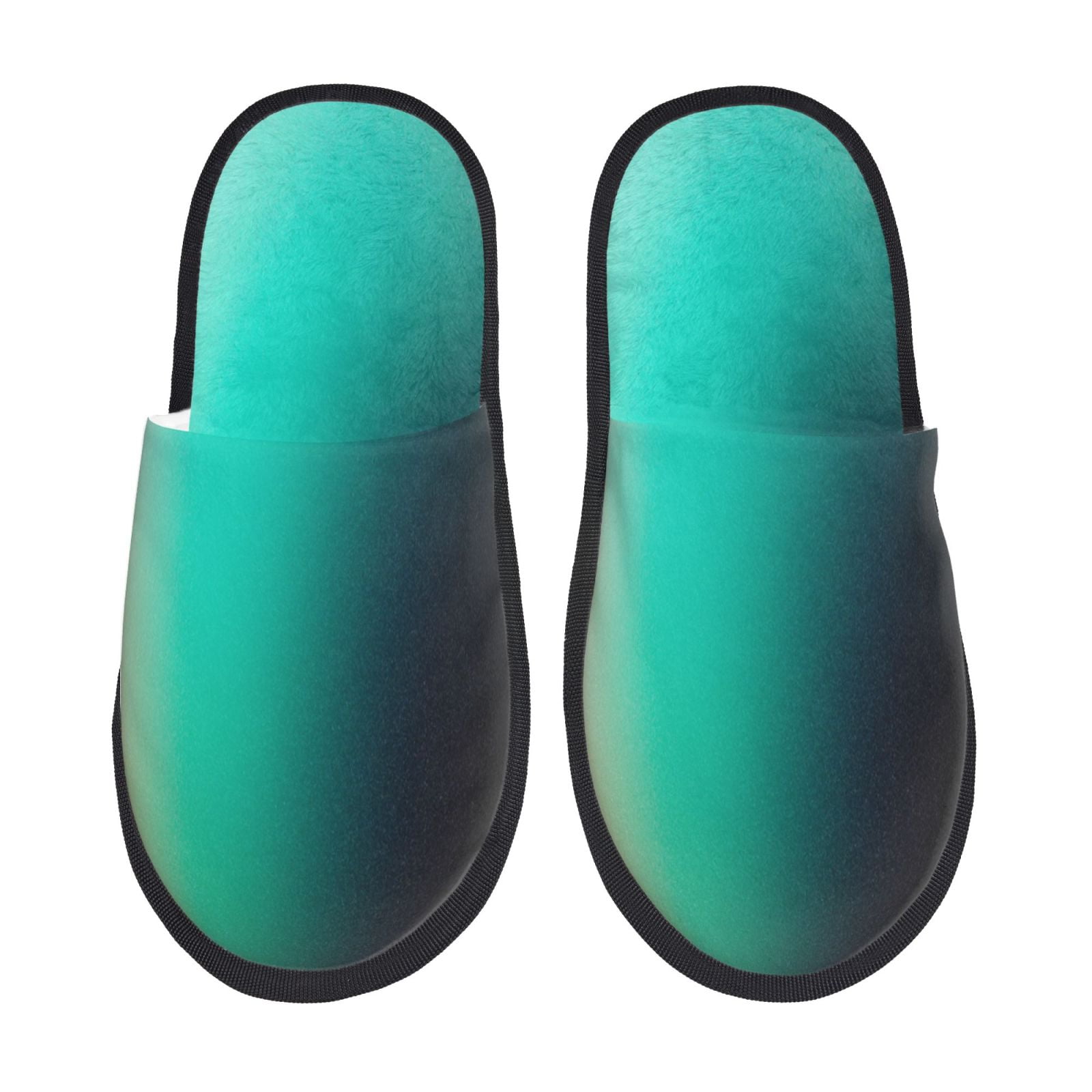 Uemuo Teal and Peach Printe Plush Furry Slippers with EVA Sole for Men & Women, Cozy House ...