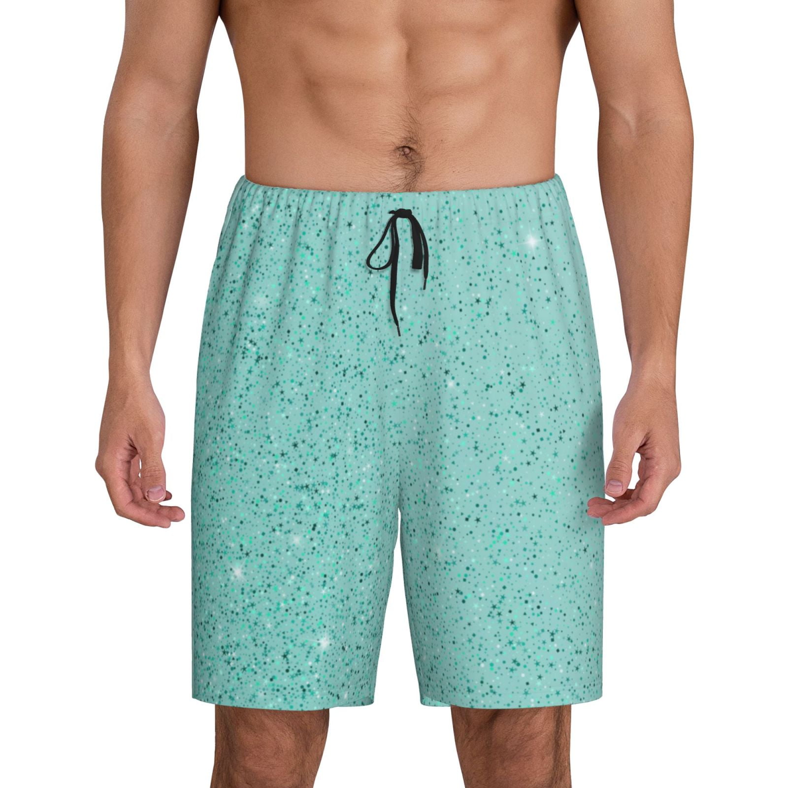 Uemuo Teal Turquoise Glitter Pattern Men's Short Pajama Pants – Soft ...