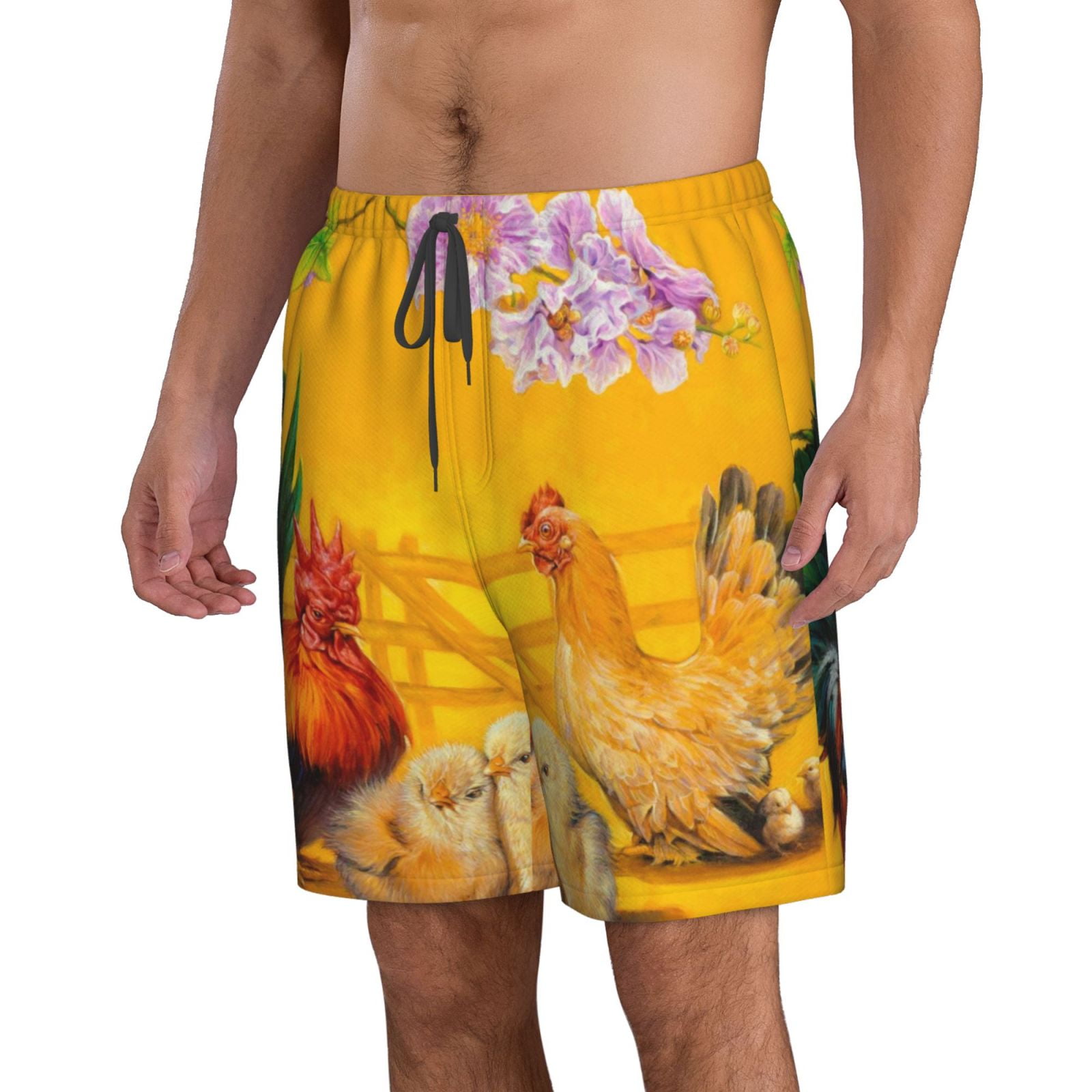 Uemuo The Chicken Family Pattern Men's Swim Trunks Hawaiian Beach ...