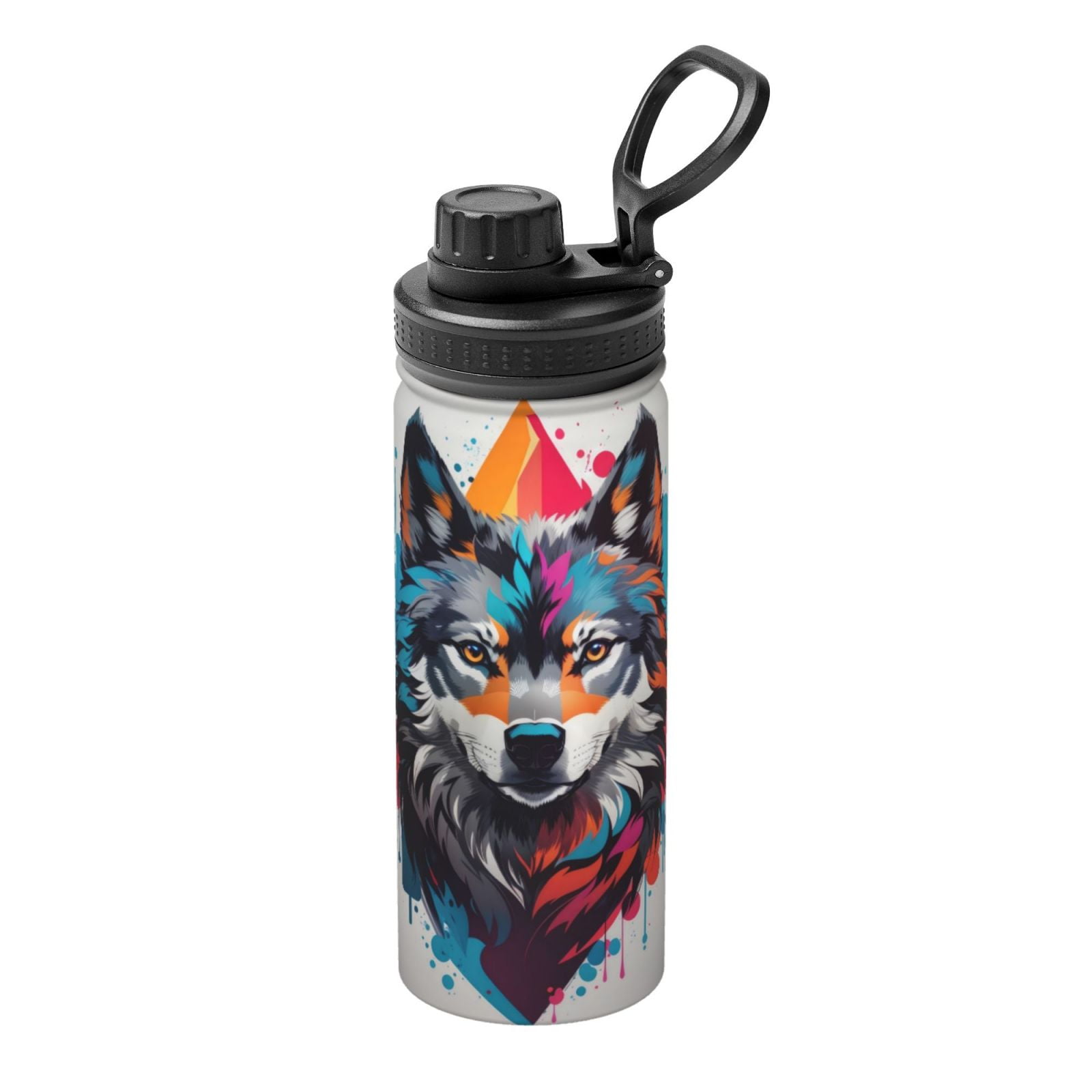 Uemuo Tie-Dye Wolf Head 18OZ Insulated Kettle, Sports Water Bottle ...
