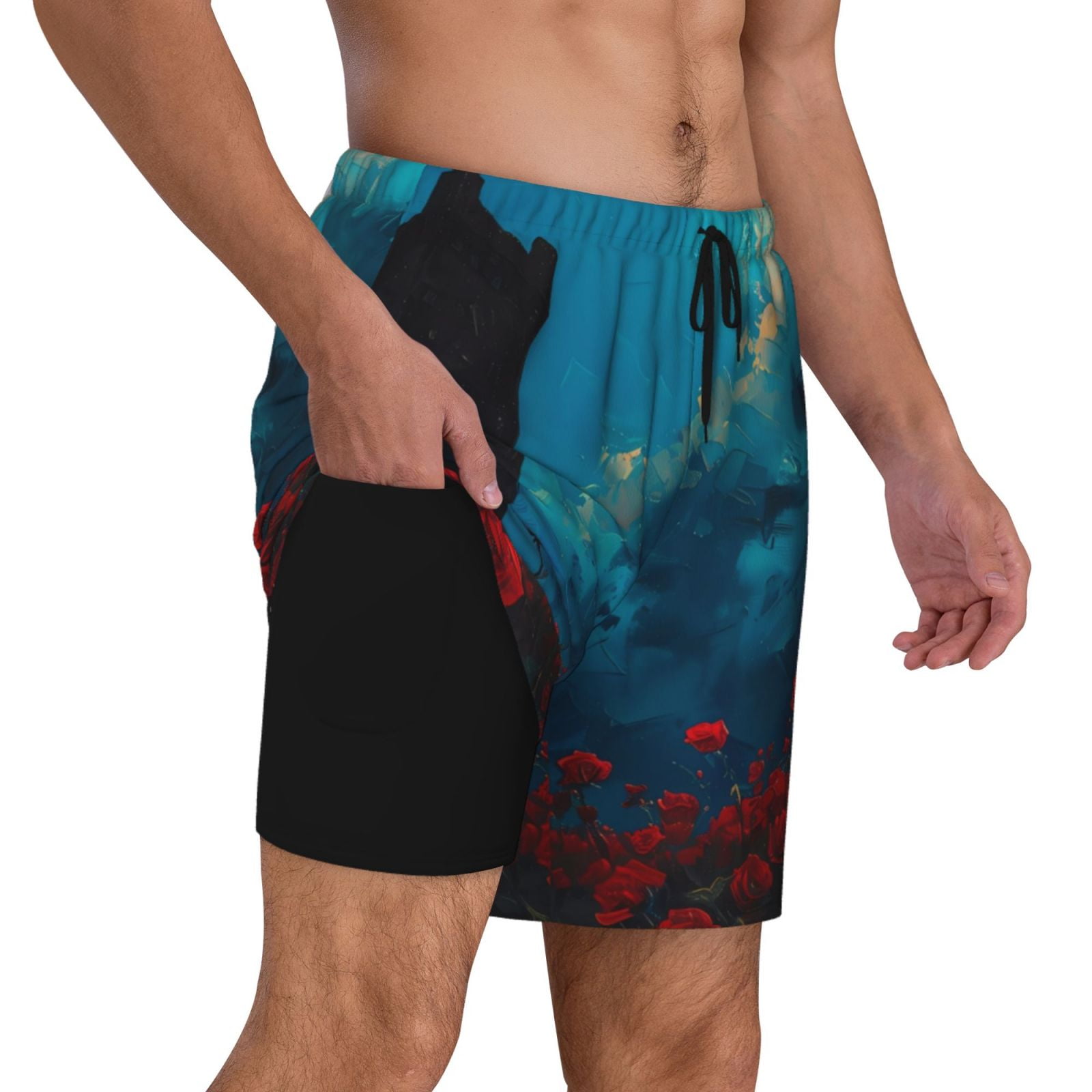 Uemuo Tower And Red Roses Pattern Mens Swim Trunks Quick Dry Board ...