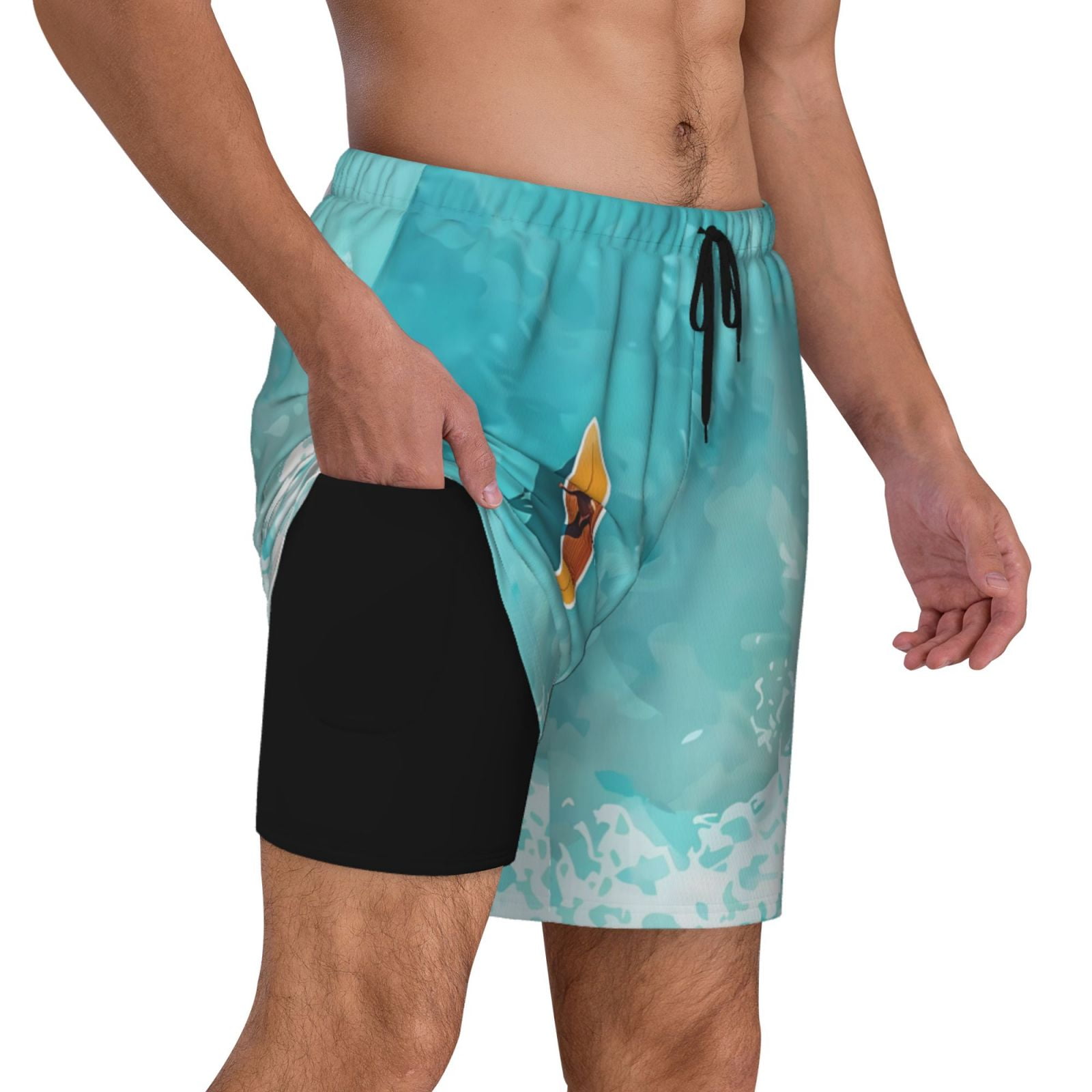 Uemuo Tranquil Ocean Canoe Journey Pattern Mens Swim Trunks Quick Dry ...