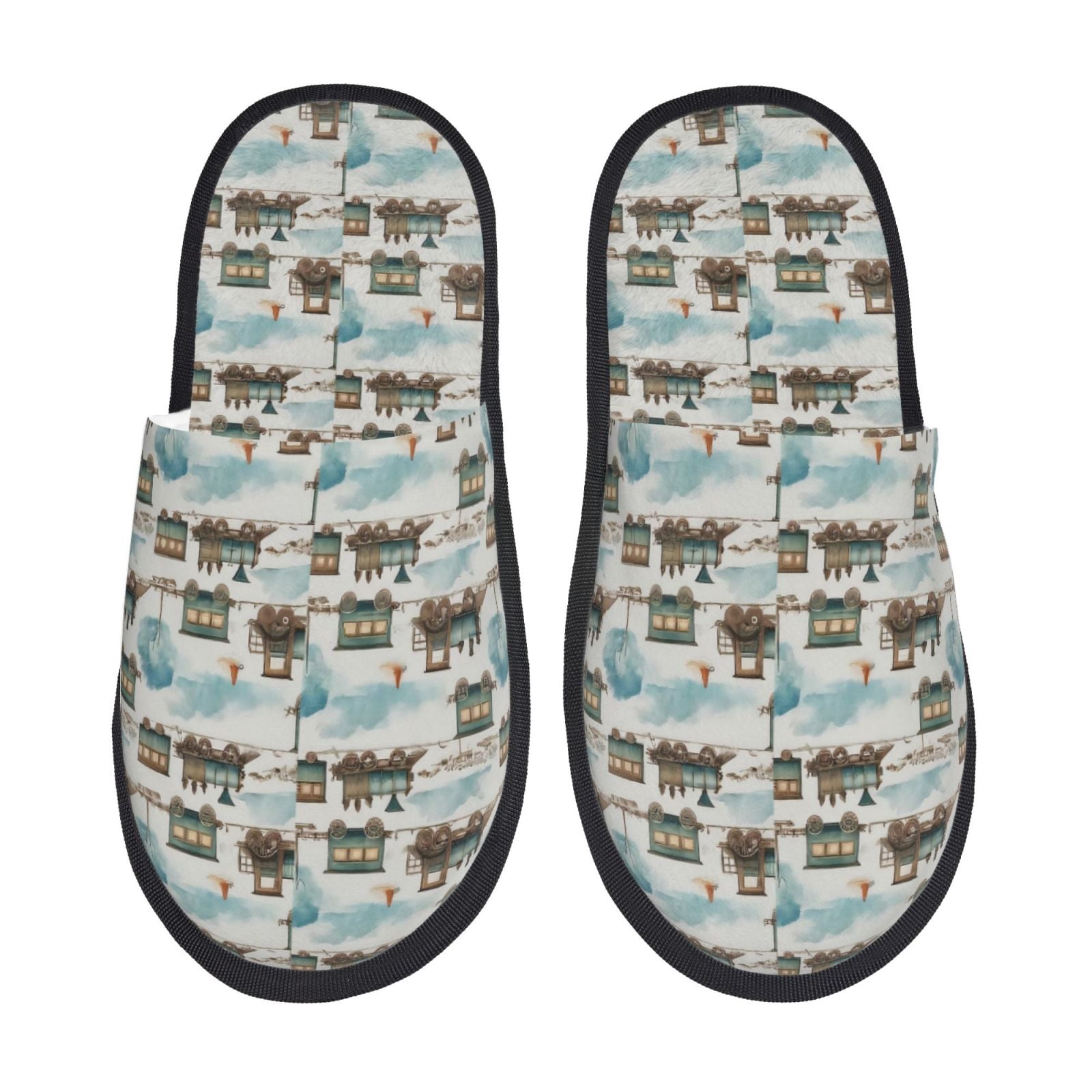 Uemuo Transport Train Printe Plush Furry Slippers with EVA Sole for Men ...