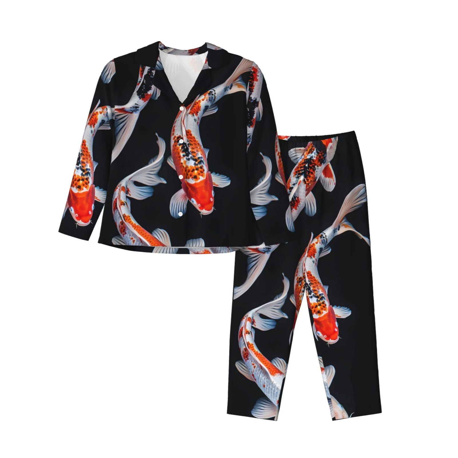 Uemuo Tricolor Koi Fish Trio Pattern Womens Pajama Sets,PJ Set for ...