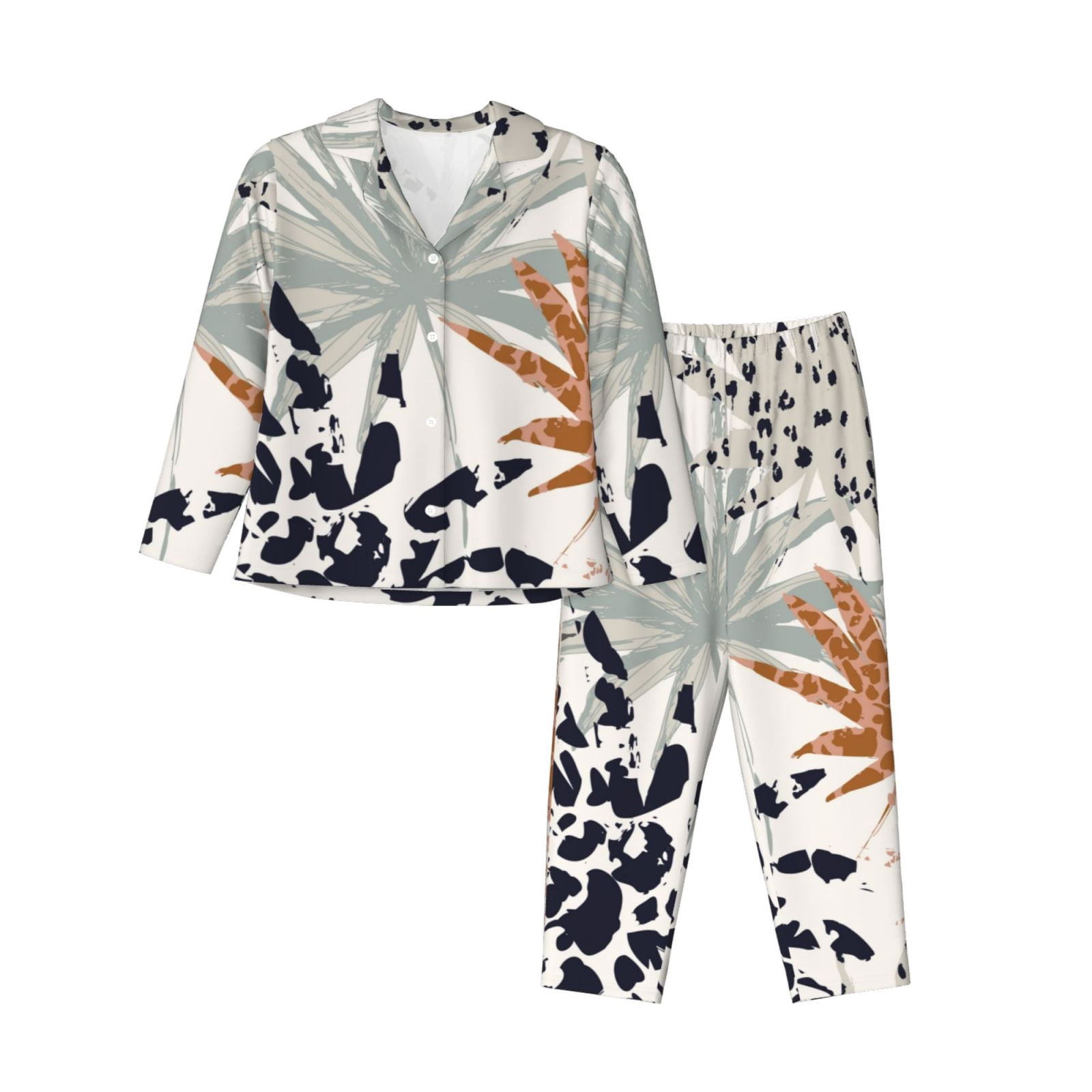 Uemuo Tropical Leaves Pattern Womens Pajama Sets,PJ Set for Women ...