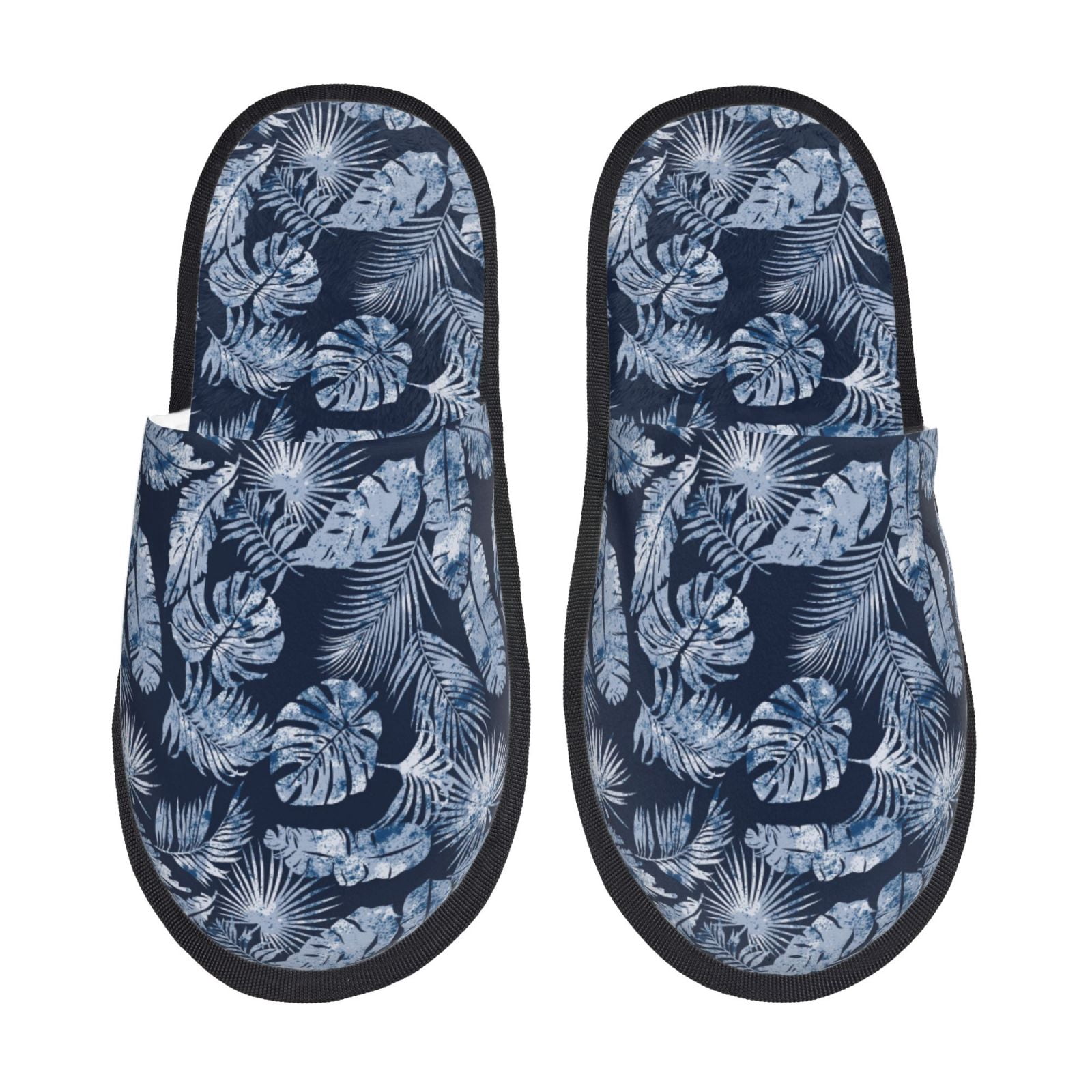 Uemuo Tropical Leaves Printe Plush Furry Slippers with EVA Sole for Men ...