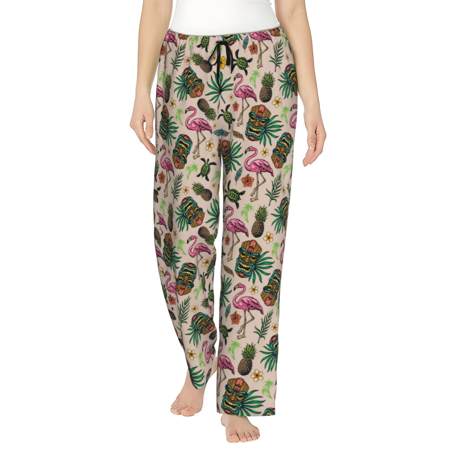 Uemuo Tropical Mask Flamingo Pattern Women's Wide Leg Palazzo Lounge ...