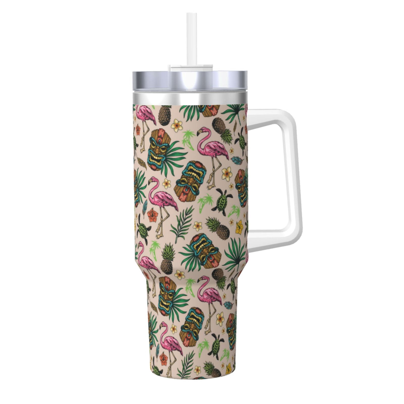 Uemuo Tropical Mask Flamingo Print 40oz Ice Bully With Handle And Straw ...