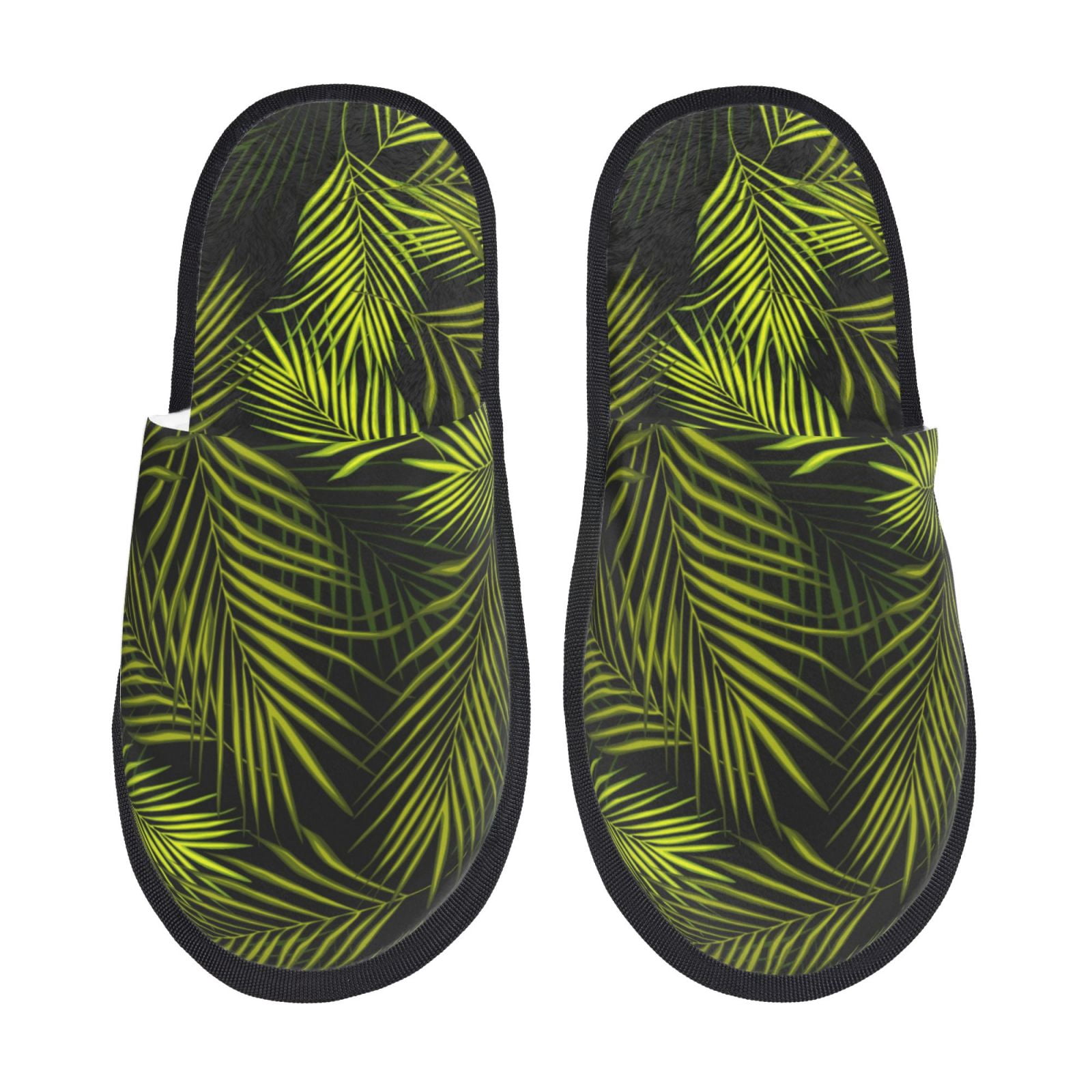 Uemuo Tropical Palm Leaves Fern Leaf Printe Plush Furry Slippers with ...