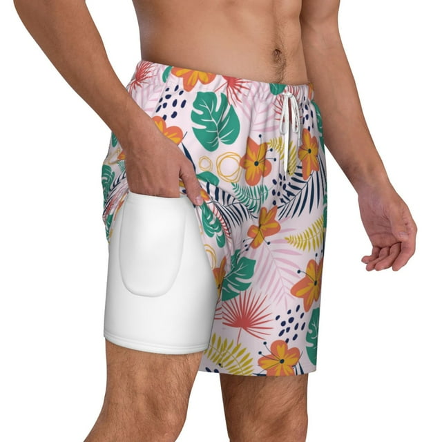 Uemuo Tropical Plants Pattern Mens Swim Trunks Quick Dry Board Shorts ...