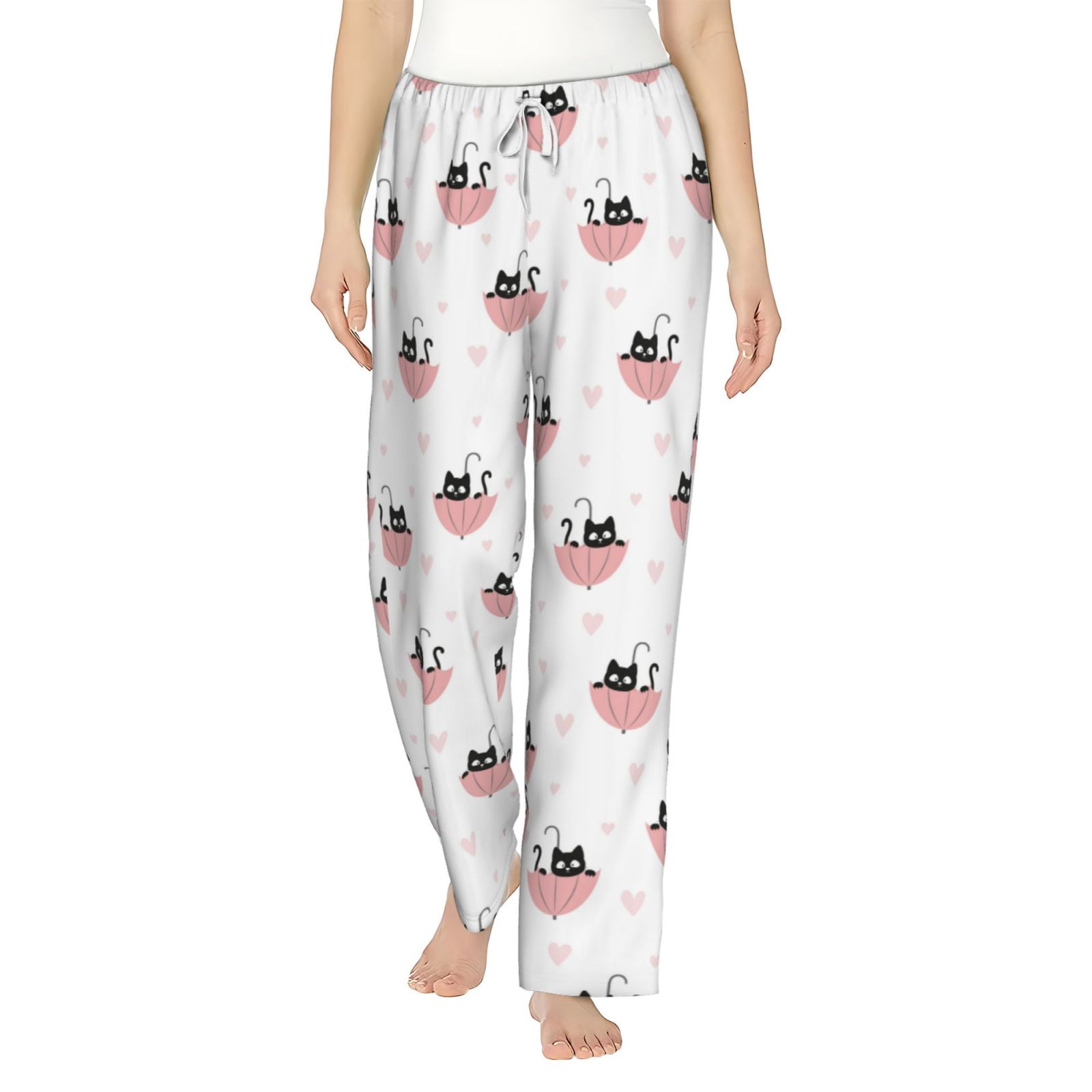 Uemuo Umbrella Cat Pattern Women's Wide Leg Palazzo Lounge Pants with ...