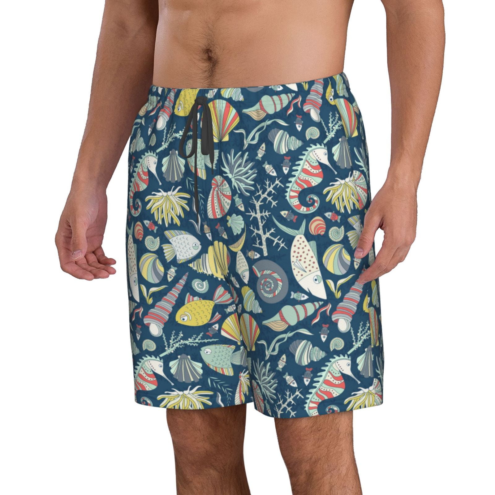 Uemuo Underwater Creature Pattern Men's Swim Trunks Hawaiian Beach ...