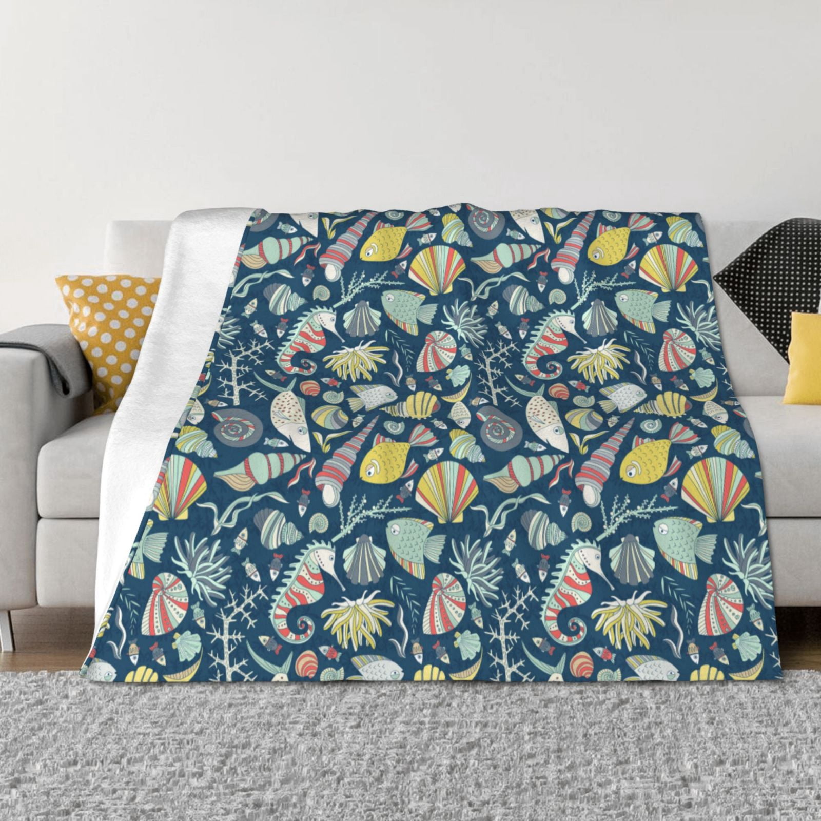 Uemuo Underwater Creature Printed Throw Blanket for Couch, Fluffy Fuzzy ...