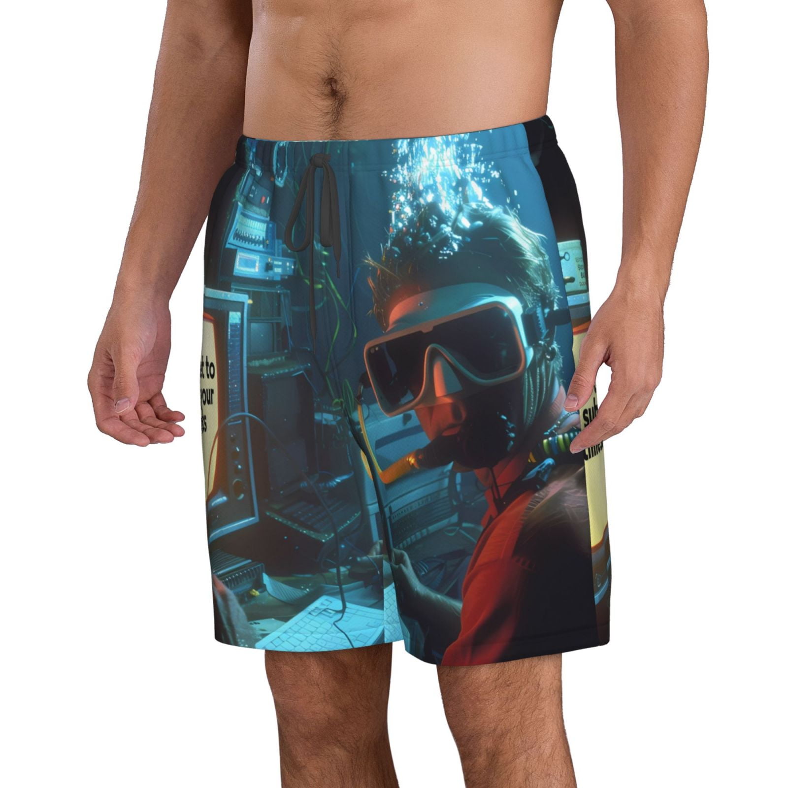 Uemuo Underwater Office Diver Pattern Men's Swim Trunks Hawaiian Beach ...
